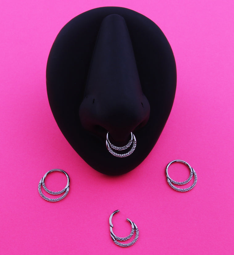 Hammered Double Hoop Titanium Hinged Segment Ring | UrbanBodyJewelry.com