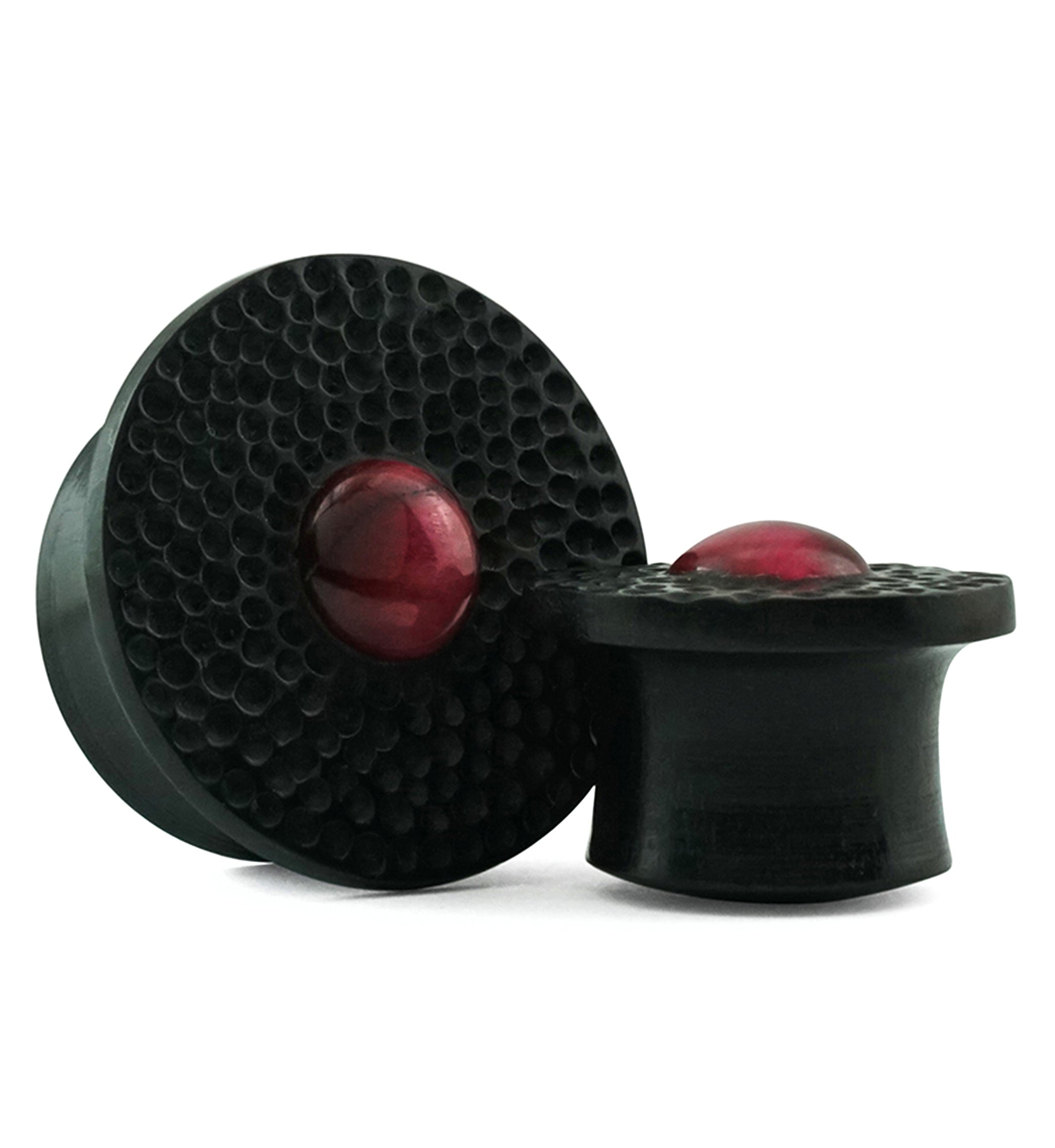 Hammered Red Tiger Eye Stone Areng Wood Mayan Flare Plugs (3/4" - 1 & 1/4")