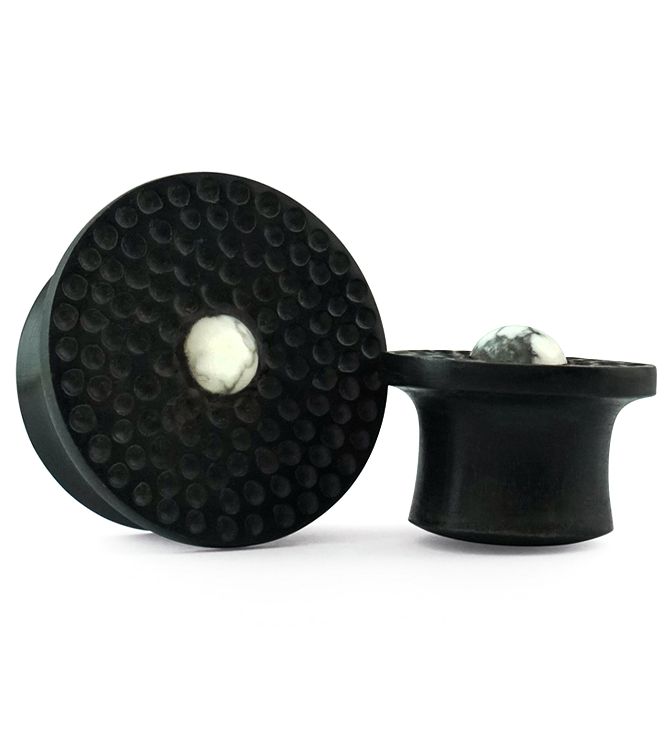 Hammered White Howlite Stone Areng Wood Mayan Flare Plugs (3/4" - 1 & 1 ...