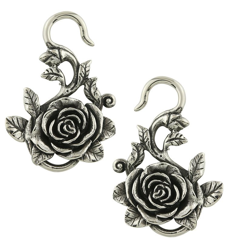Hanging Rosebud White Brass Ear Weights | UrbanBodyJewelry.com