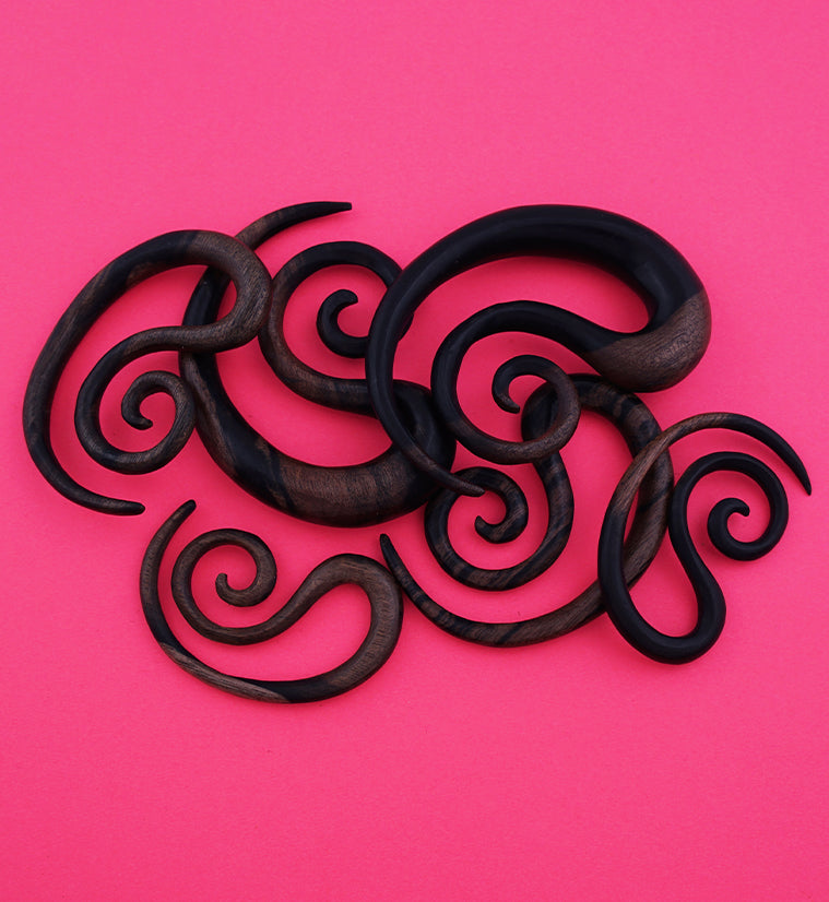 Helical Areng Wooden Spiral Hangers (6 gauge - 1/2") | UrbanBodyJewelry.com