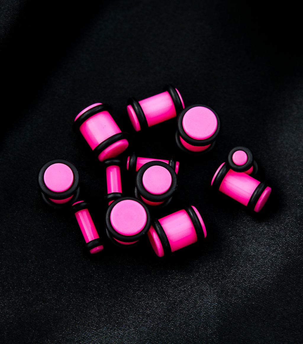 Hot Pink No Flare Acrylic Plugs | UrbanBodyJewelry.com