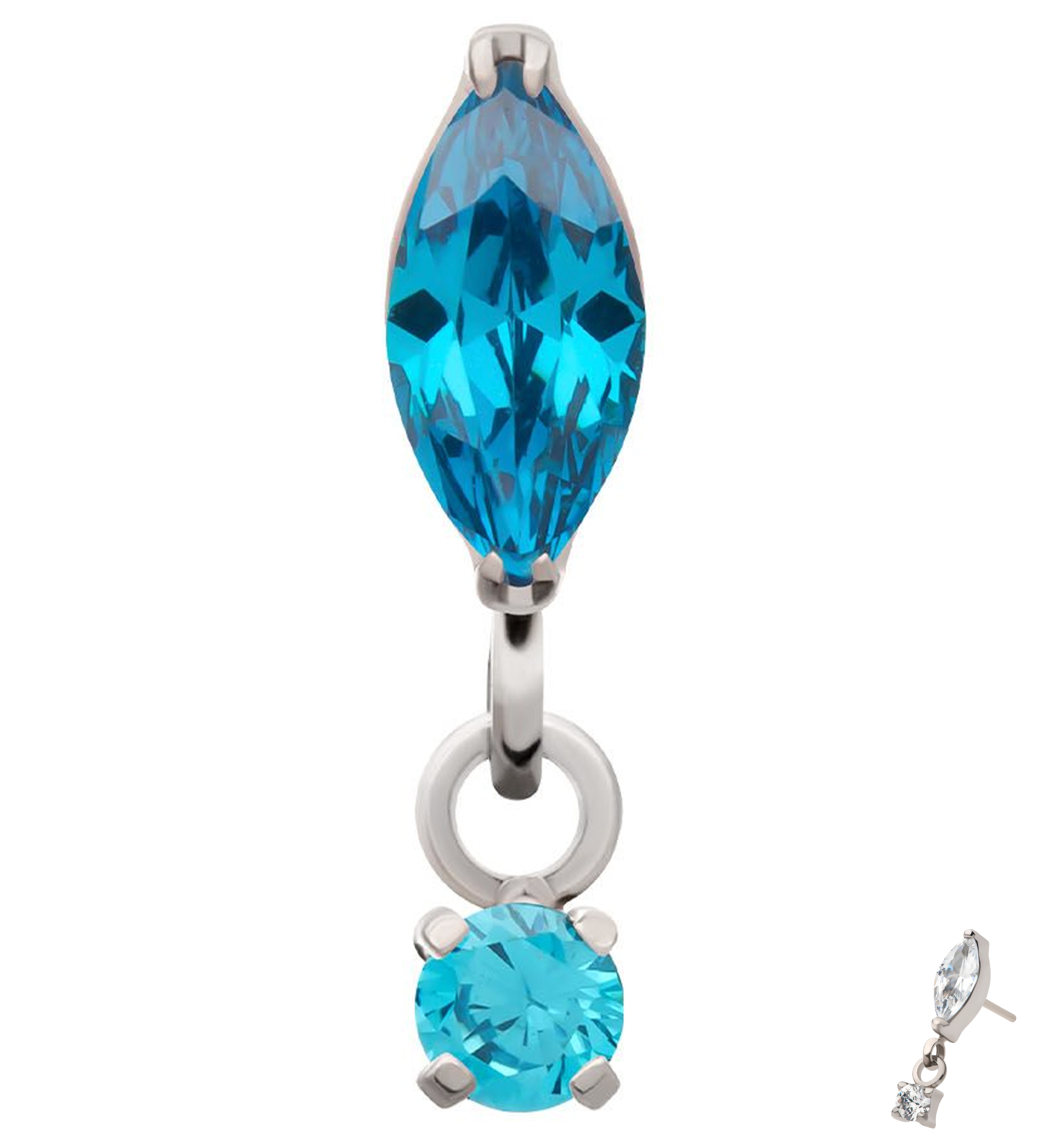 Marquise Blue Topaz CZ Dangle Titanium Threadless Top ...