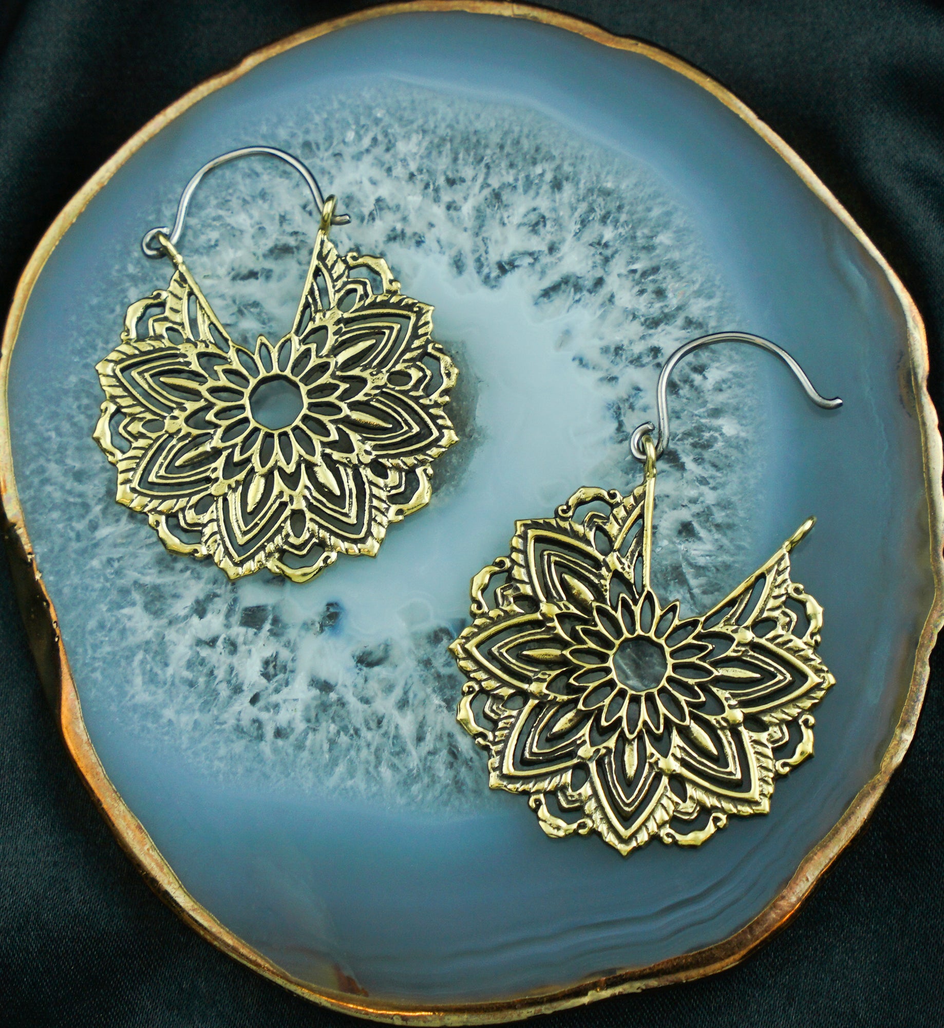 Mini Mandala Rose Gold Brass Plug Hoops | UrbanBodyJewelry.com