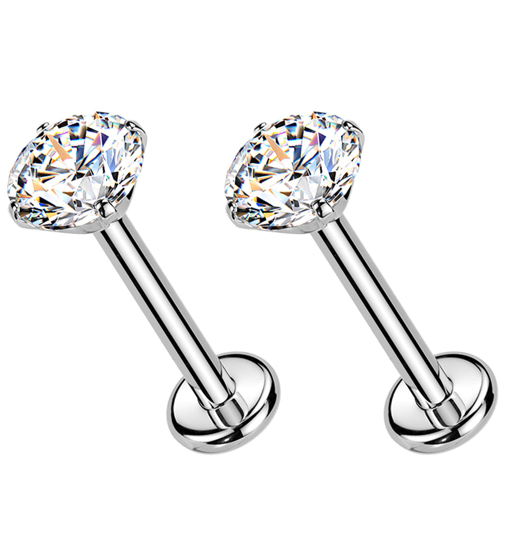 Moissanite Gem Threadless Titanium Stud Earrings (Pair)