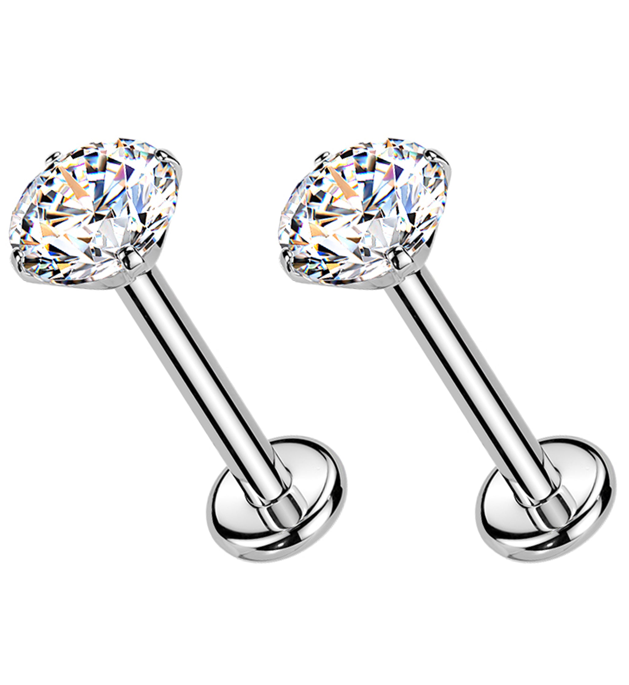 Moissanite Gem Threadless Titanium Stud Earrings (Pair)