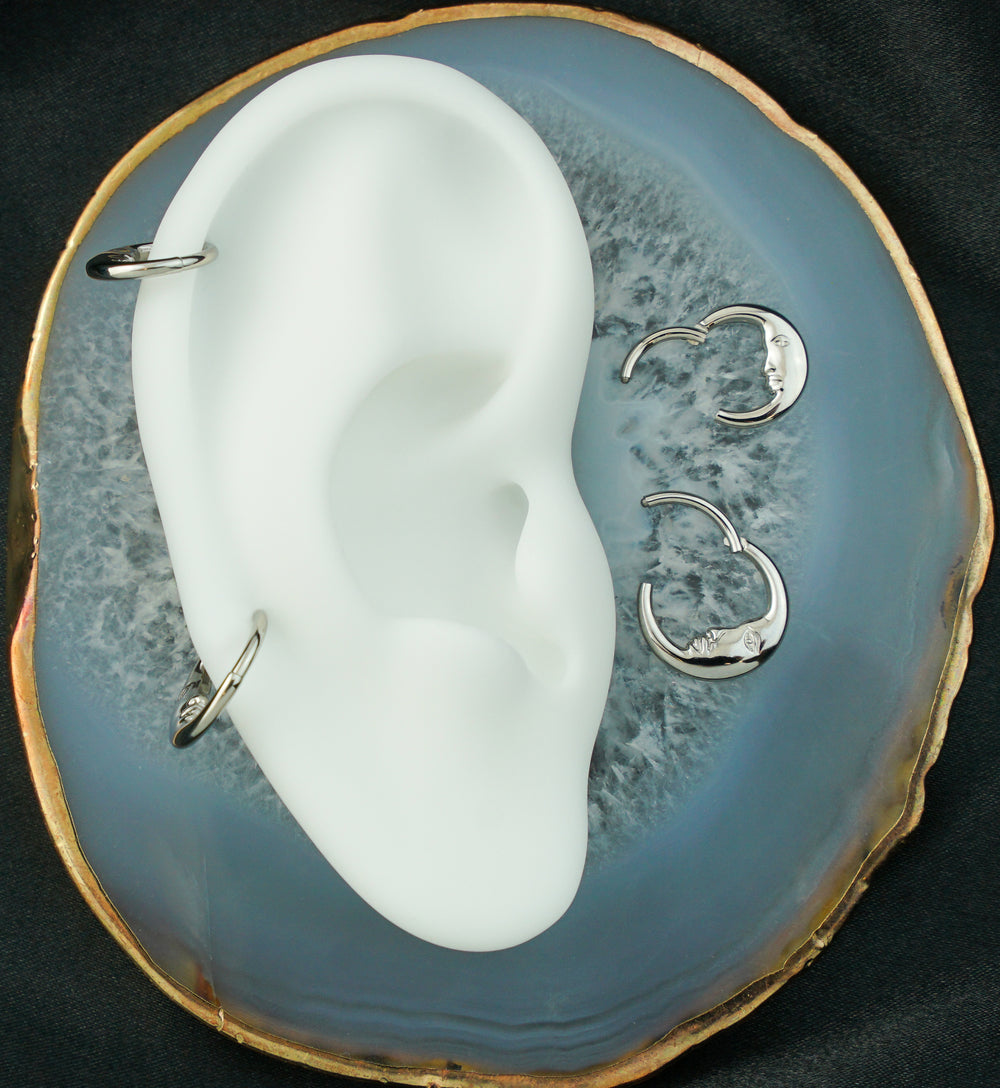 Moon Face Crescent Stainless Steel Hinged Segment Ring