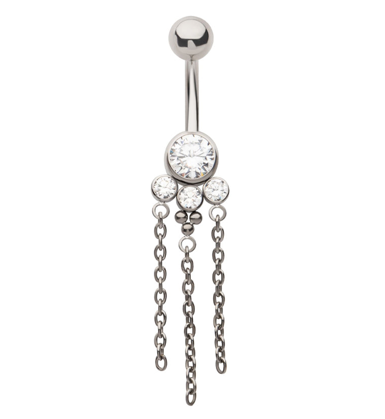 Multi Chain Trio Clear CZ Internally Threaded Titanium Belly Button Ri ...