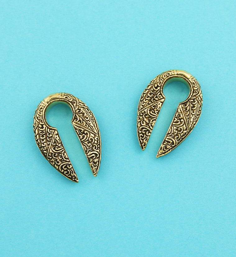 Narrow Filigree Keyhole Brass Ear Weights | UrbanBodyJewelry.com