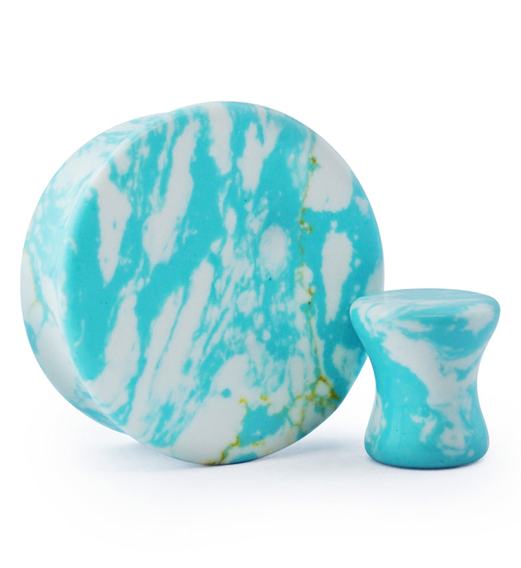 Ocean Howlite Stone Mayan Flare Plugs (2 Gauge - 1 & 1/4" Inch)