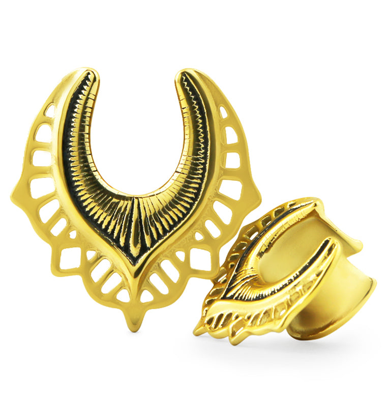 Gold PVD Ornate Shield Stainless Steel Saddles