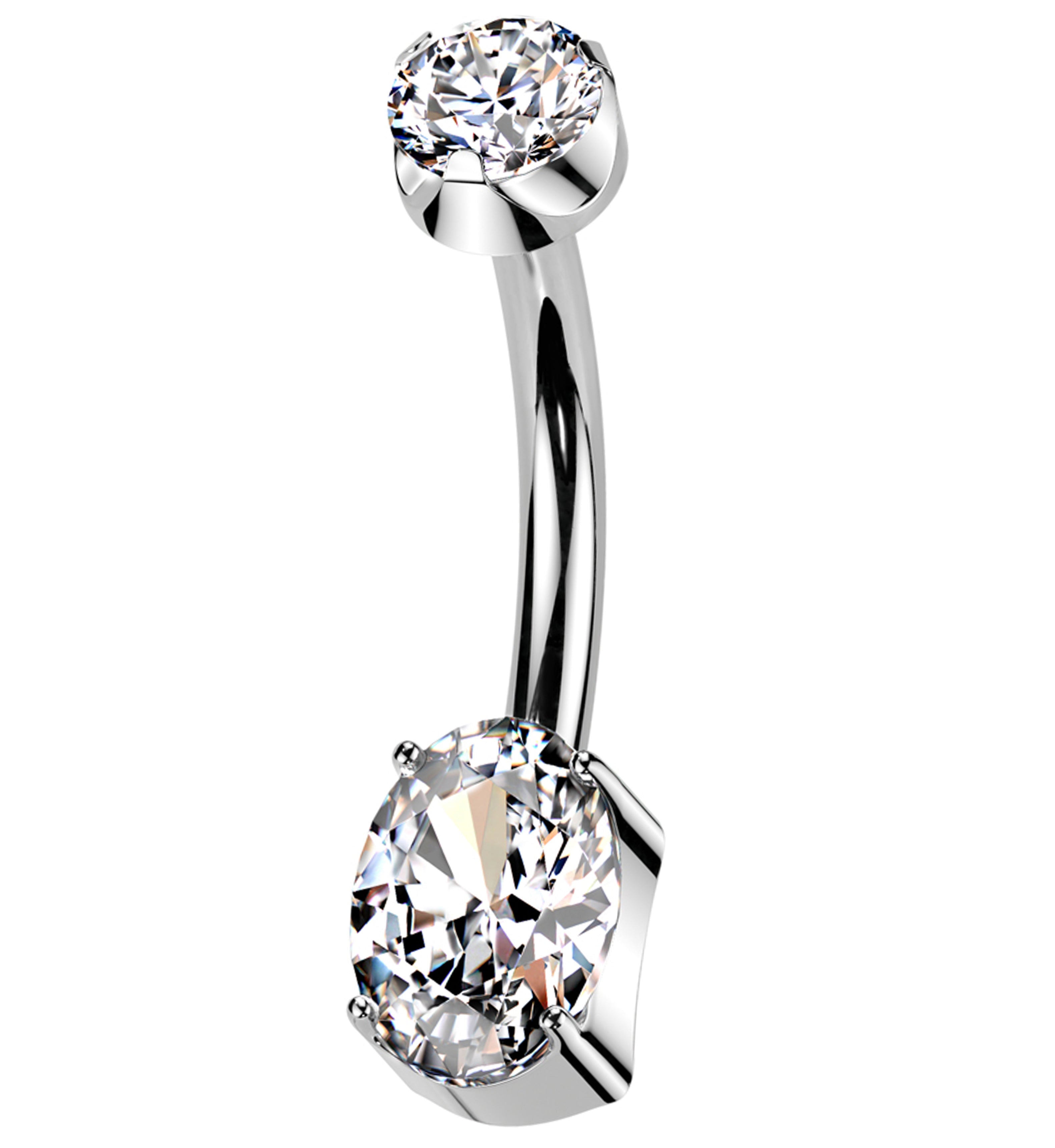 Oval Prong Clear CZ Titanium Internally Threaded Belly Button Ring ...
