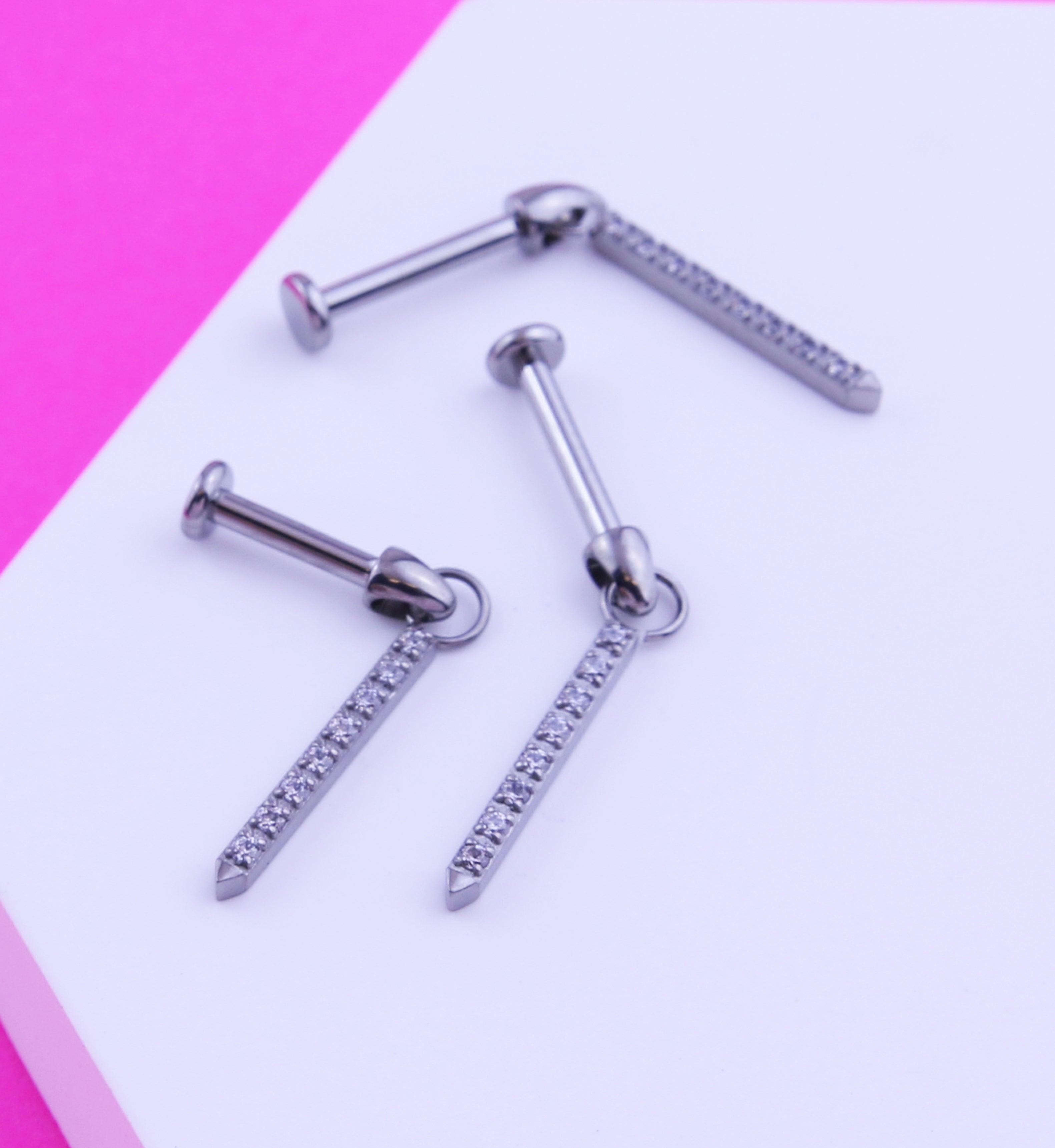 Pave Clear CZ Dangle Post Internally Threaded Titanium Labret ...