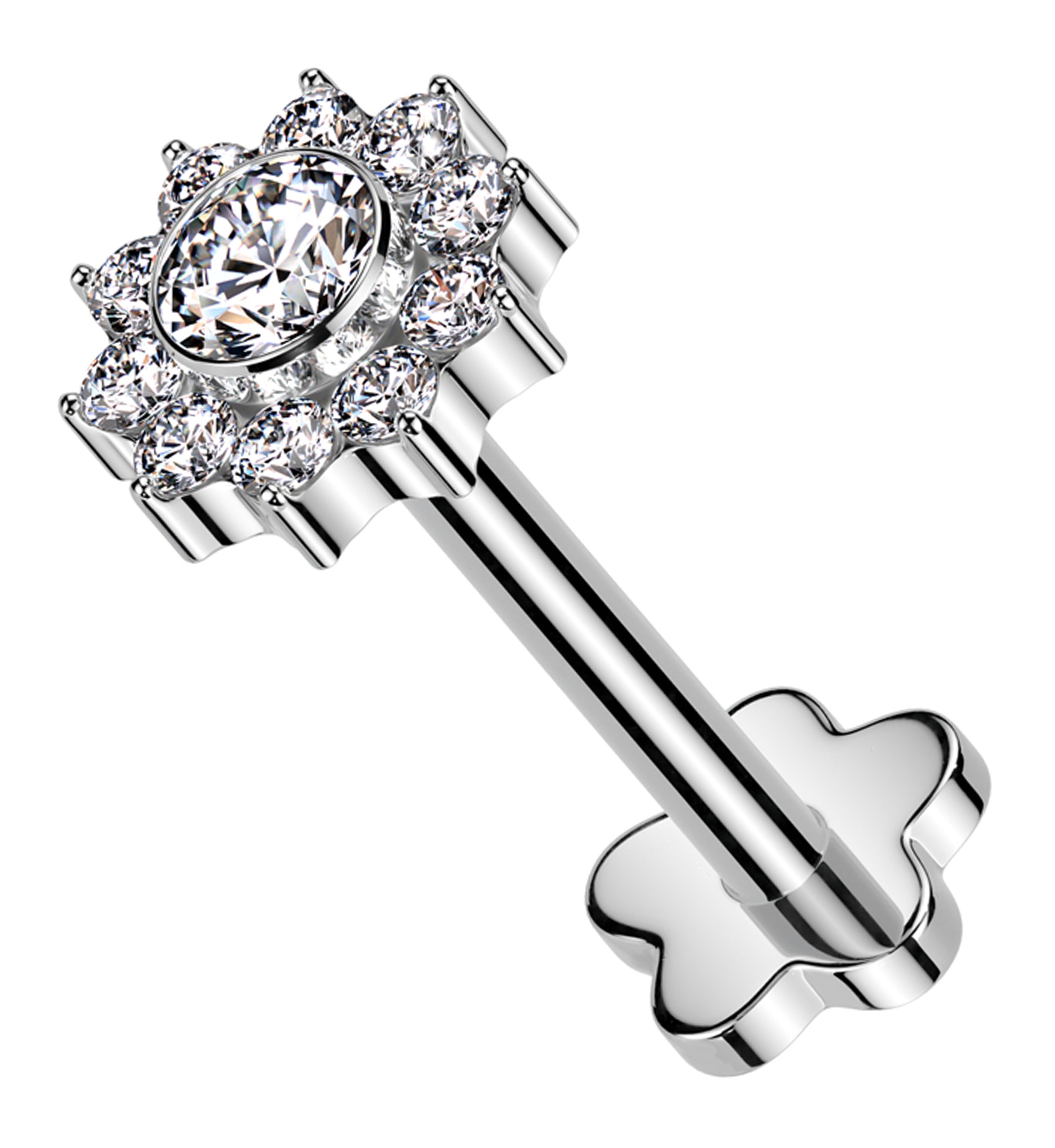 Pave Flower Clear CZ Flower Back Threadless Titanium Labret ...