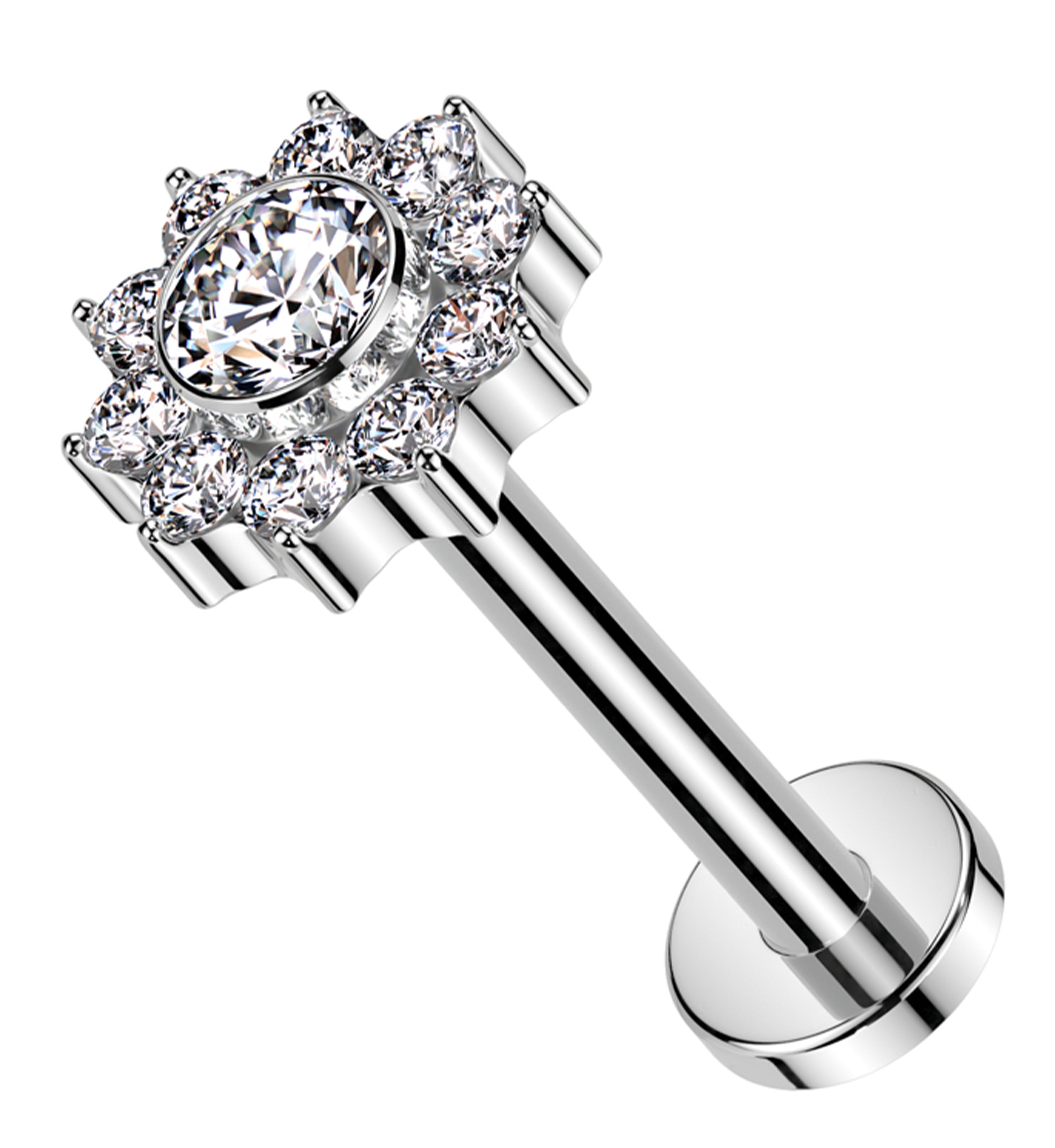 Pave Flower Clear CZ Internally Threaded Titanium Labret ...