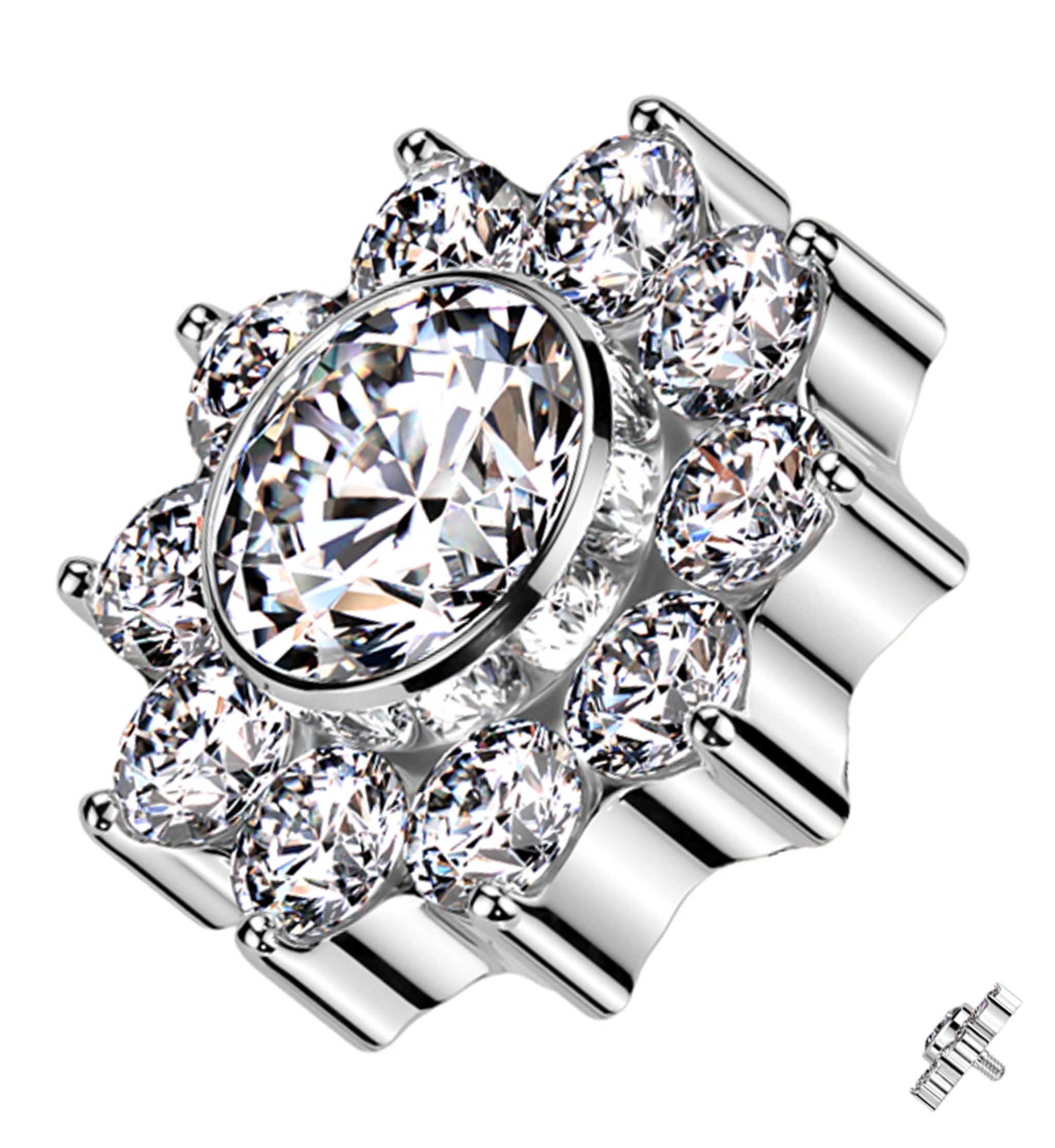 Pave Flower Clear CZ Titanium Internally Threaded Top