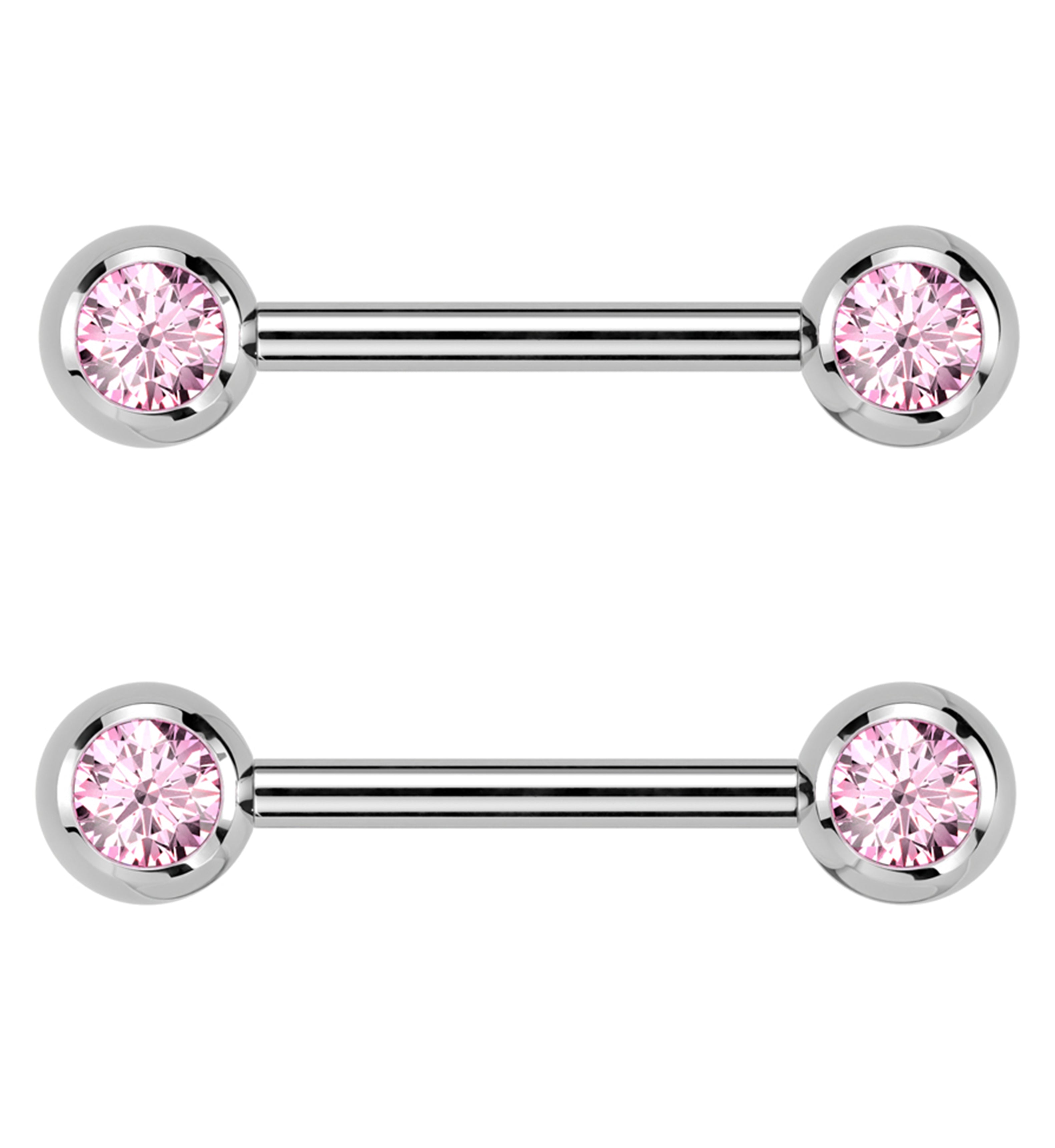 Pink CZ Ball Internally Threaded Titanium Nipple Barbells | UrbanBodyJewelry.com