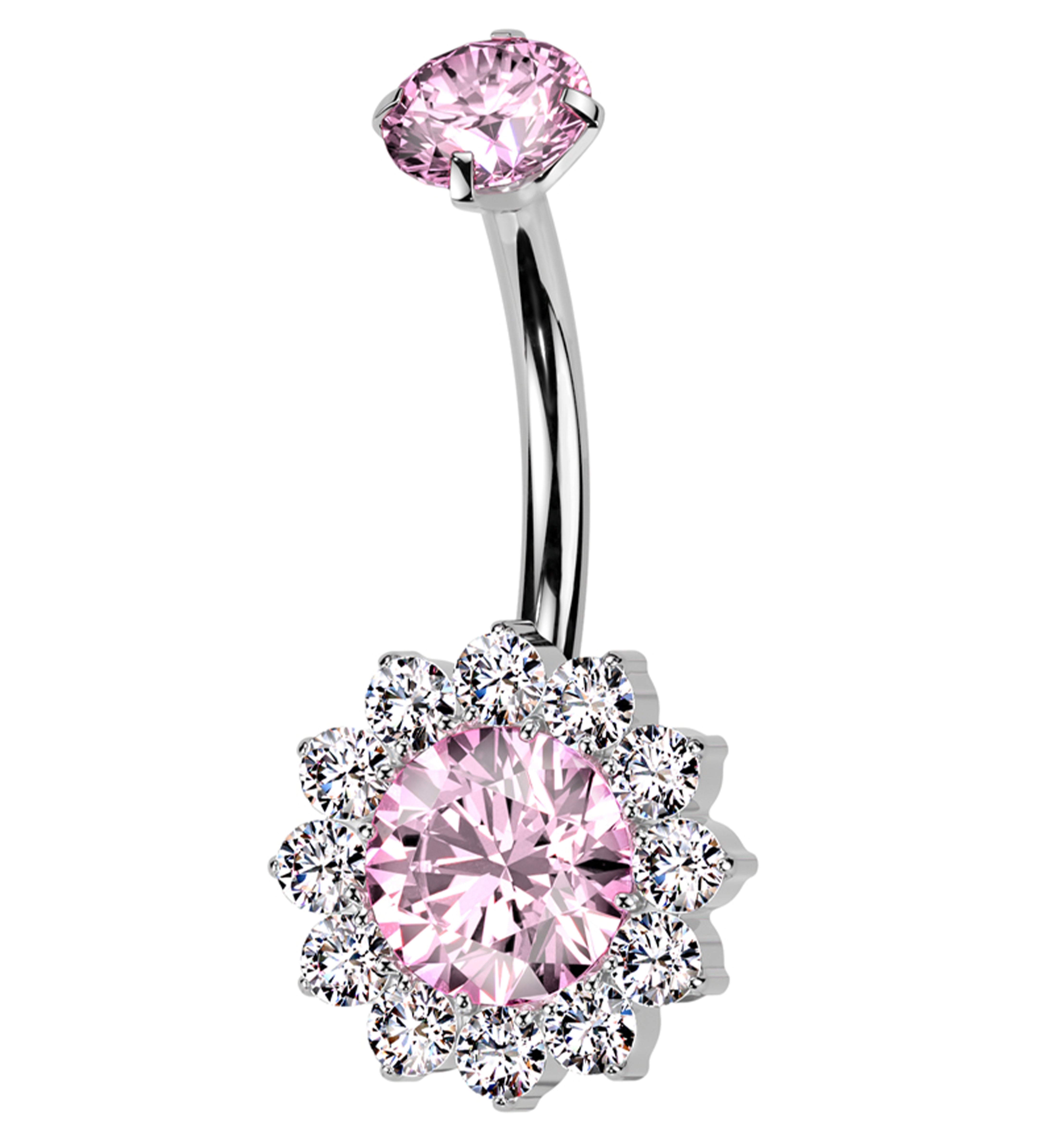 Pink CZ Bold Flower Titanium Internally Threaded Belly Button Ring ...