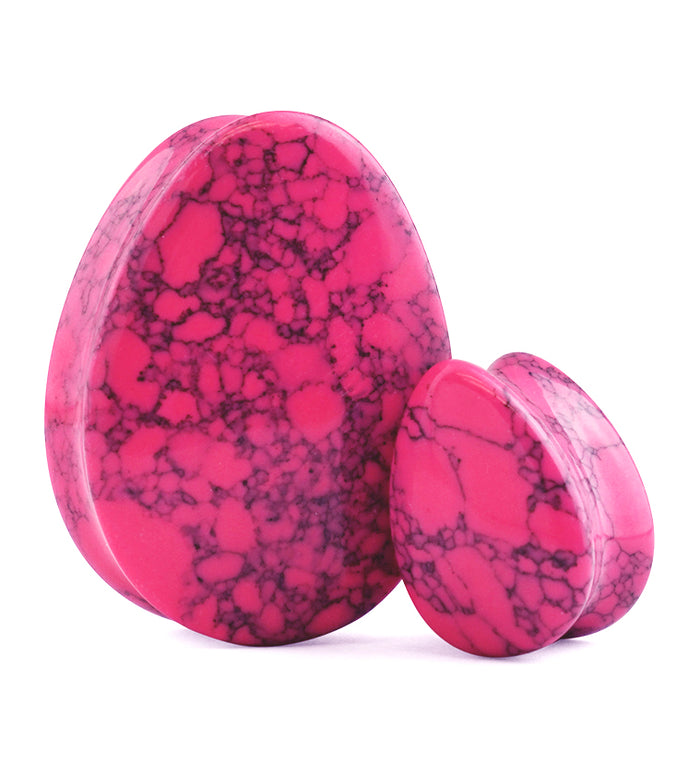 Pink Howlite Stone Teardrop Plugs ( 2 Gauge - 1 & 1/2