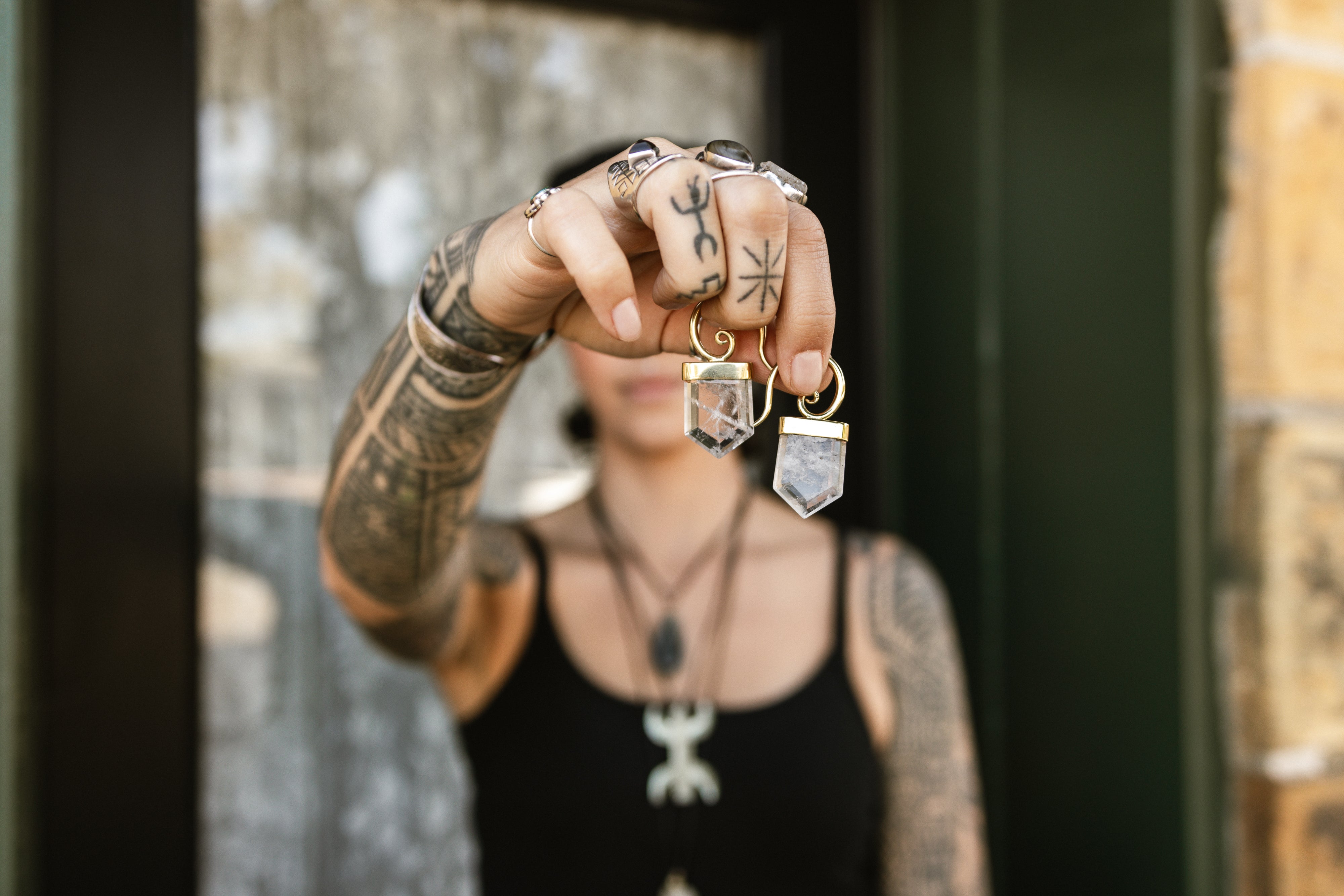 Point Clear Crystal Brass Ear Weights | UrbanBodyJewelry.com