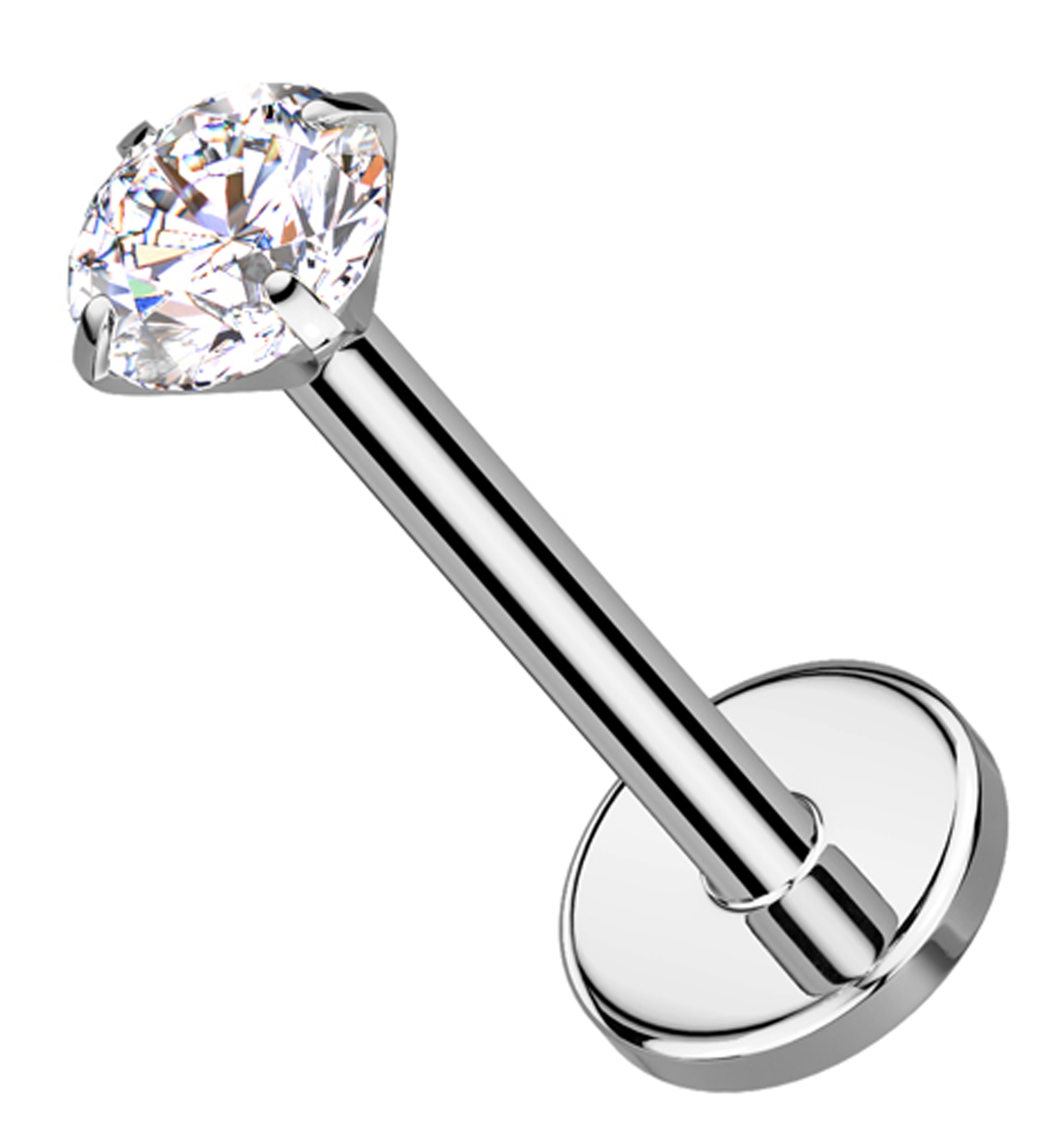 Prong Clear CZ Flat Disk Titanium Threadless Labret | UrbanBodyJewelry.com