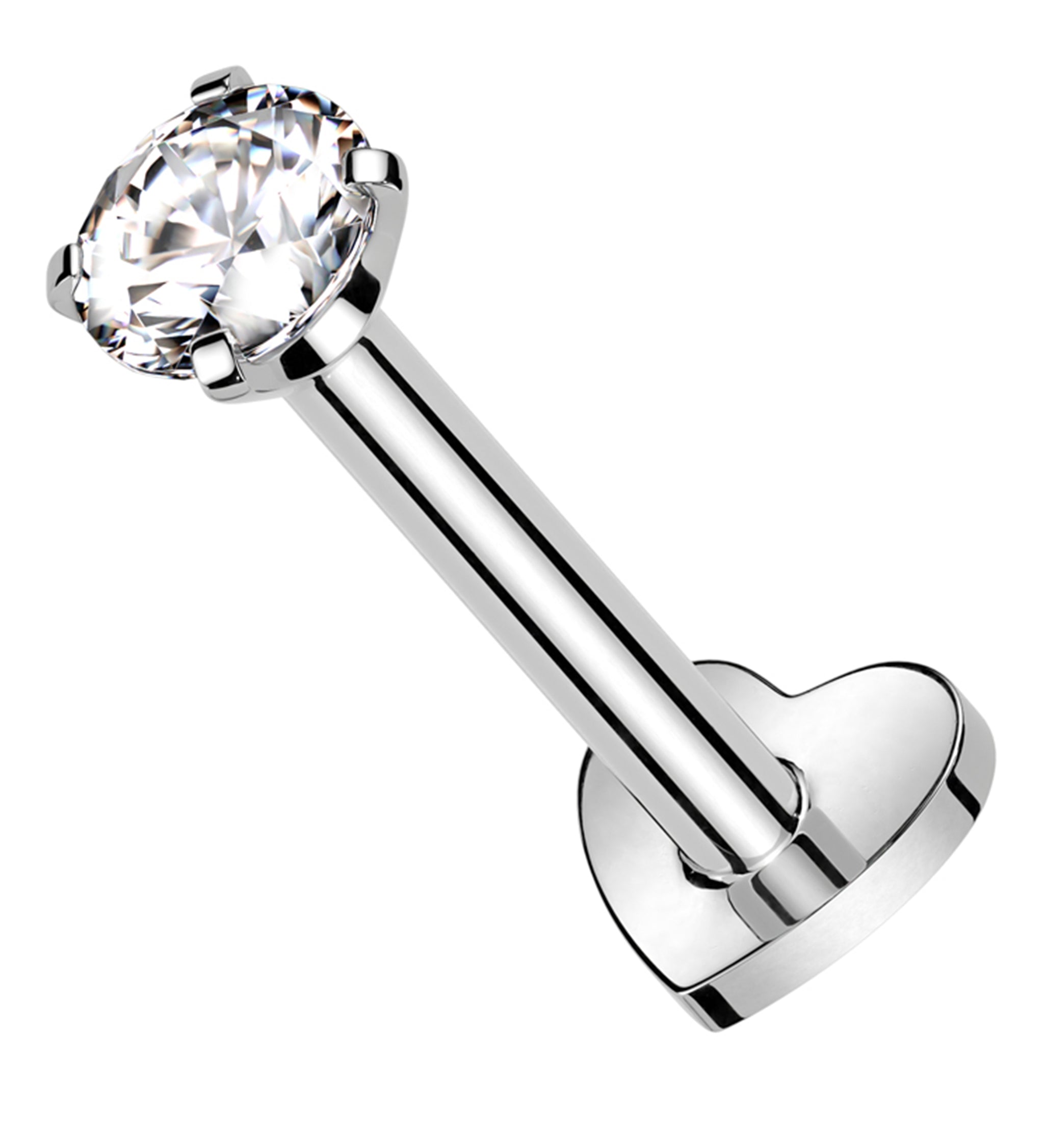 Prong Clear CZ Internally Threaded Titanium Heart Disk Labret