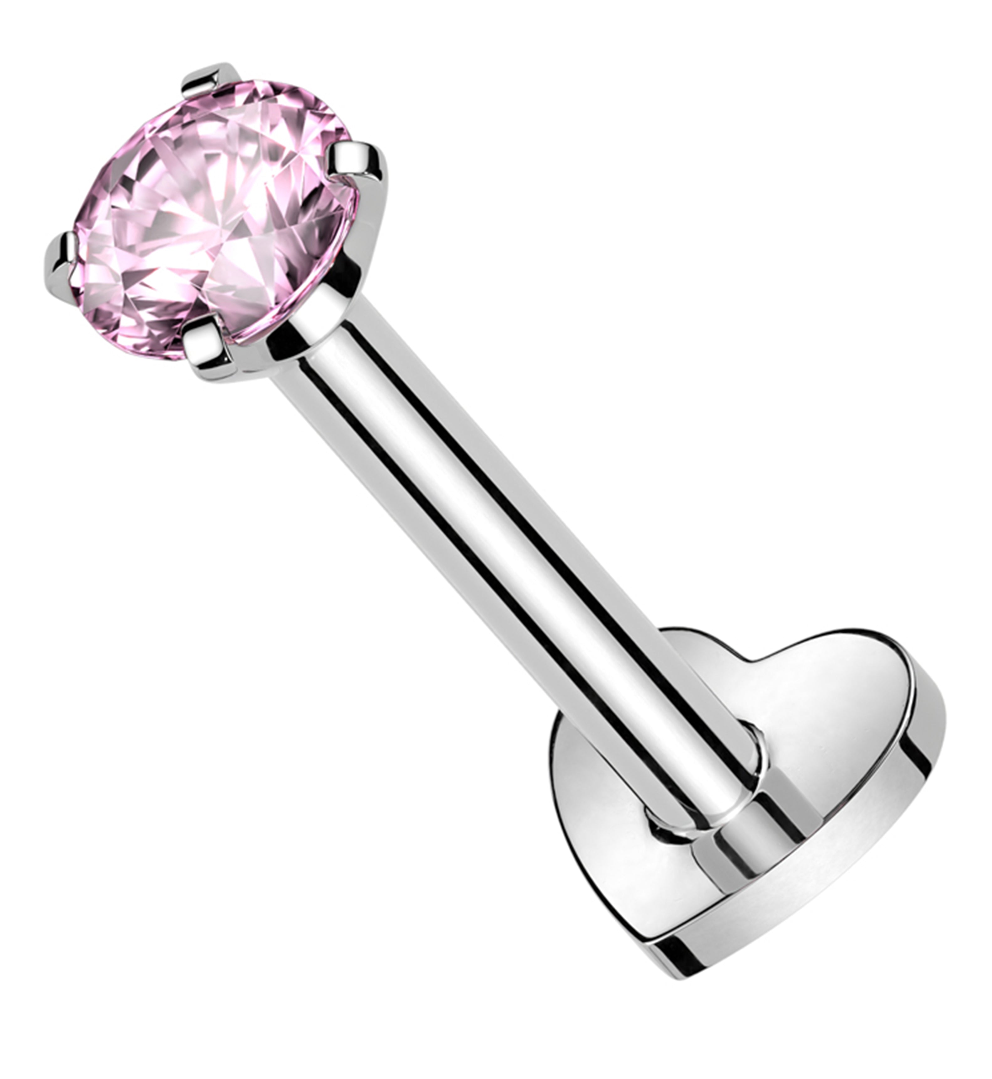 Prong Pink CZ Internally Threaded Titanium Heart Disk Labret ...