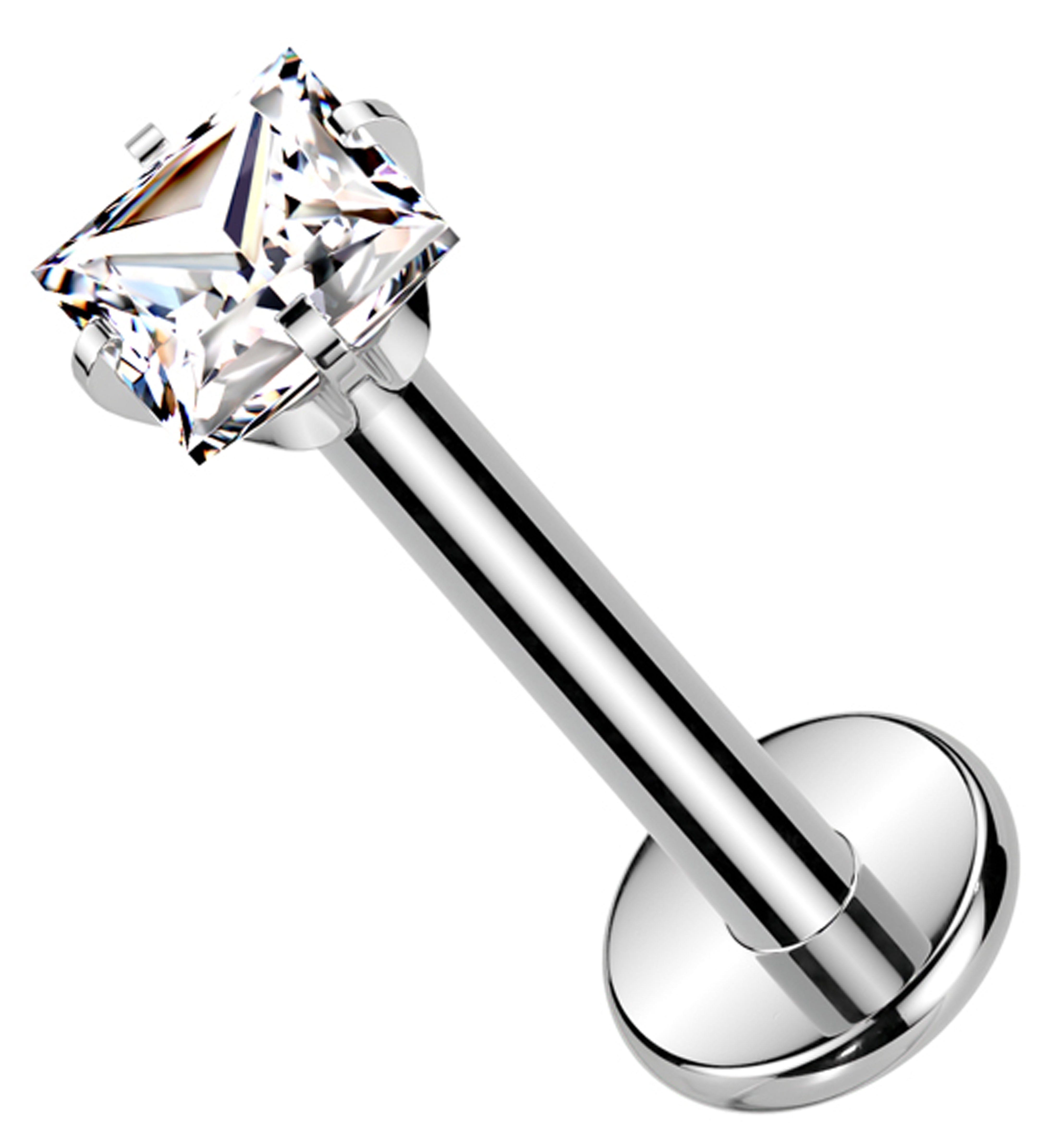 Prong Set Square Clear CZ Internally Threaded Titanium Labret ...