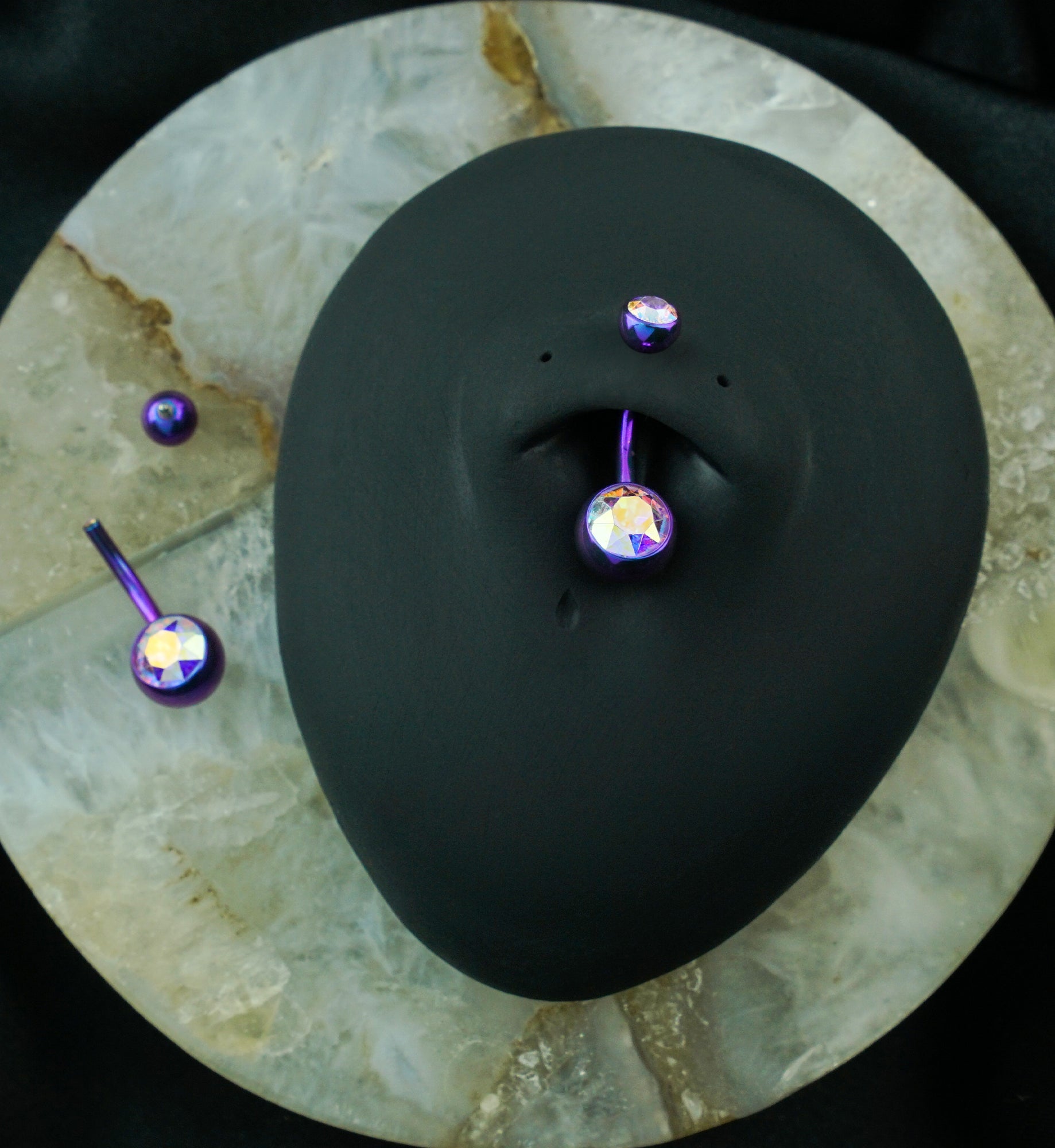 Blurple Anodized Faceted Rainbow Aurora CZ Internally Threaded Titaniu ...