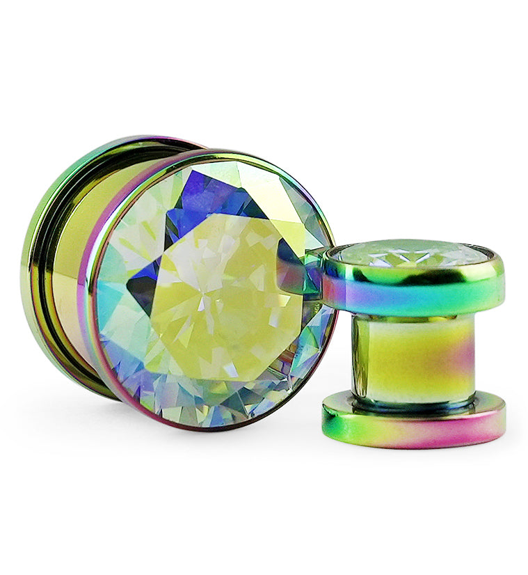 Rainbow Aurora Gem Stainless Steel Plugs (00G - 5/8 ...