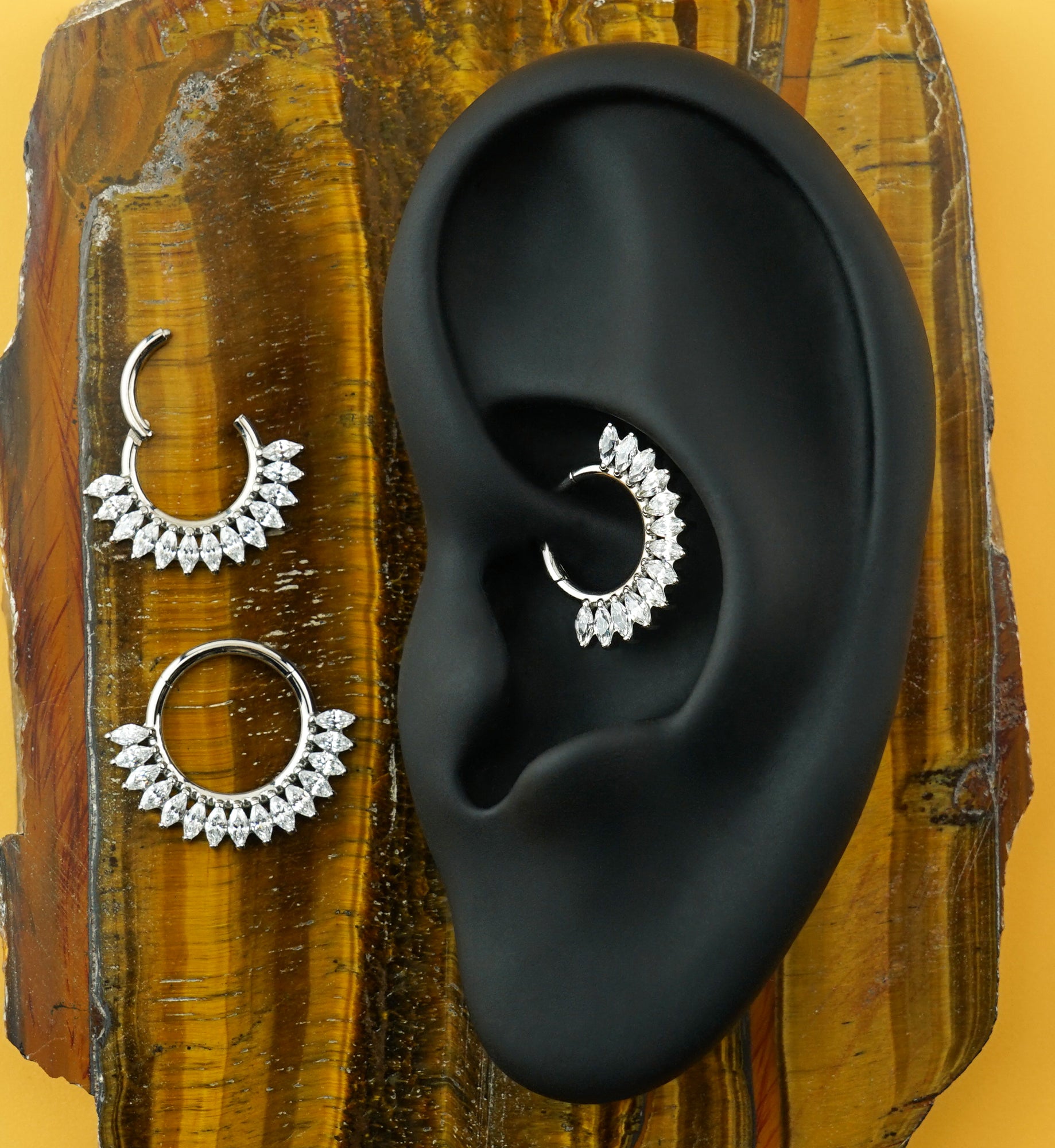 Cutlass Clear CZ Titanium Hinged Segment Ring