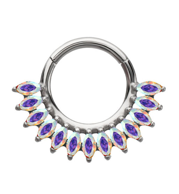 Razor Edge Rainbow Aurora CZ Titanium Hinged Segment Ring