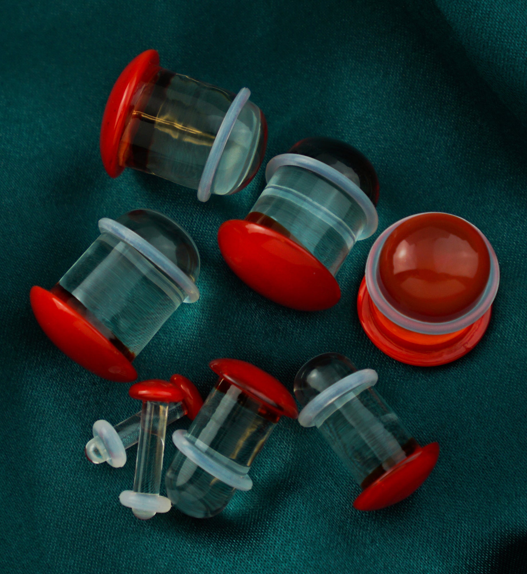 Red Color Front Single Flare Glass Plugs (16G - 1/2 ...