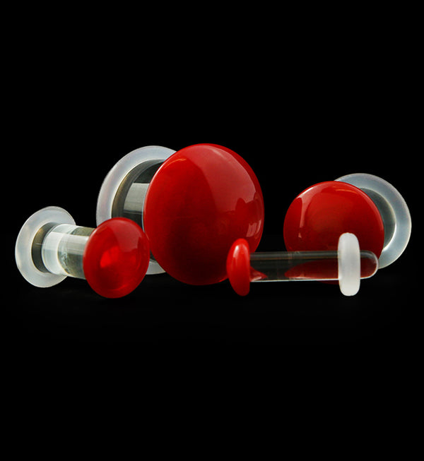 Red Color Front Single Flare Glass Plugs (16G - 1/2")