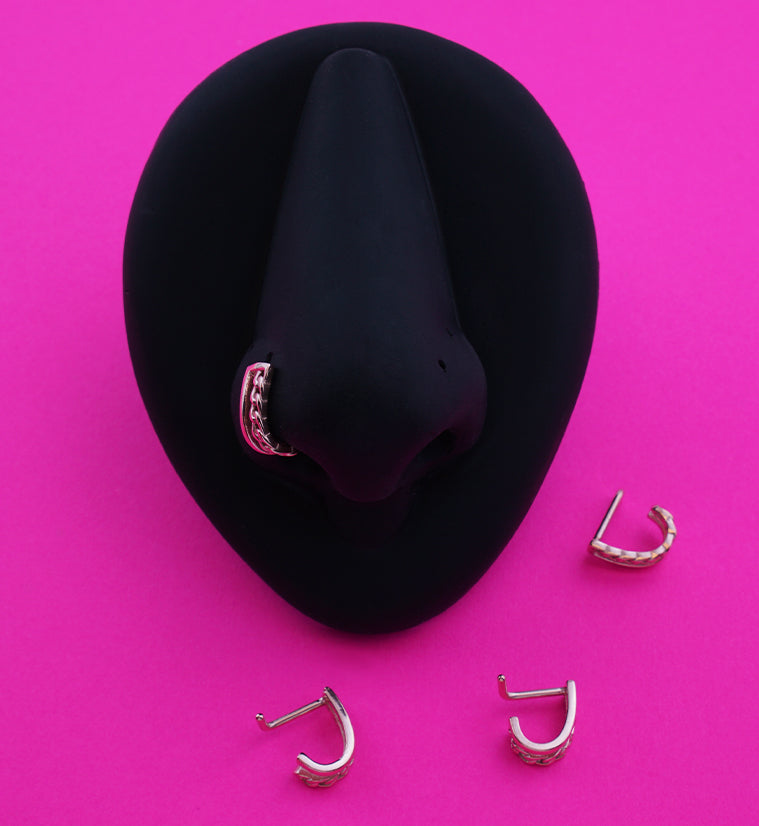 Rose Gold PVD Double Line Chain Nose Curve | UrbanBodyJewelry.com
