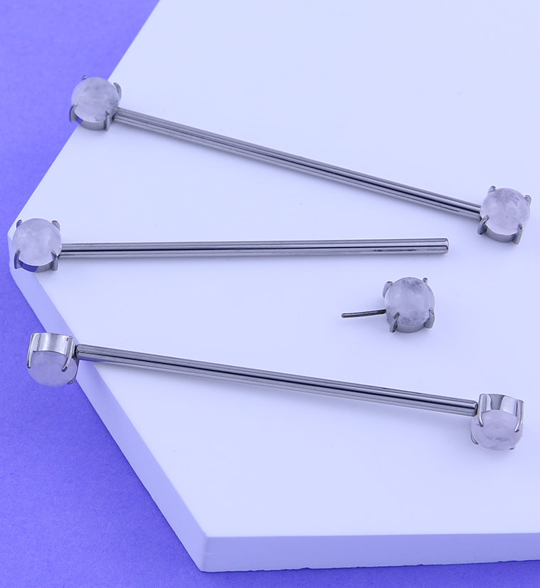 Double Rose Quartz Stone Threadless Titanium Industrial Barbell ...