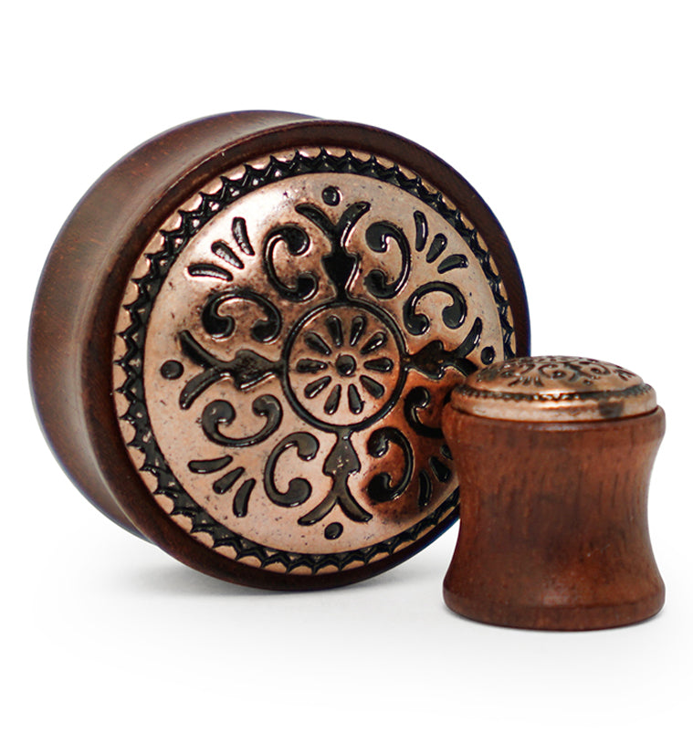 Rose Wood Plugs With Antique Brass Inlay (2 Gauge - 1 Inch ...