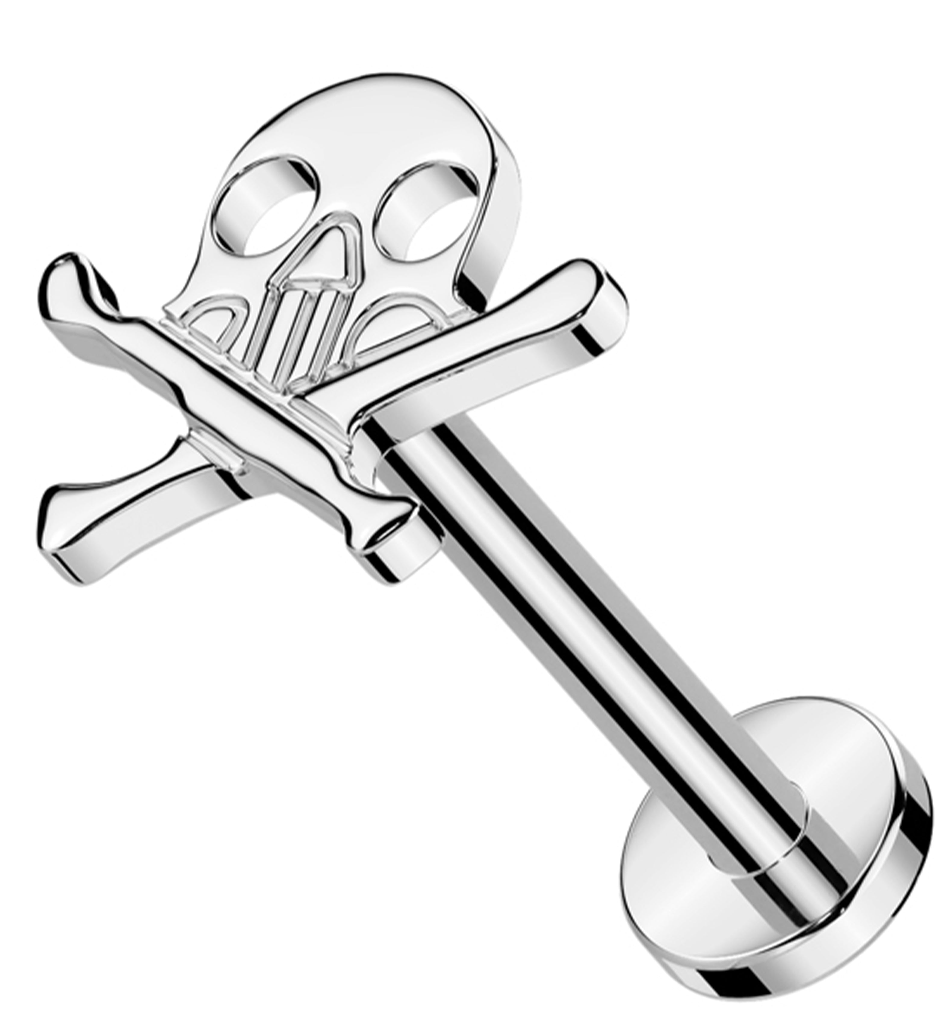 Skull And Crossbones Titanium Threadless Labret | UrbanBodyJewelry.com