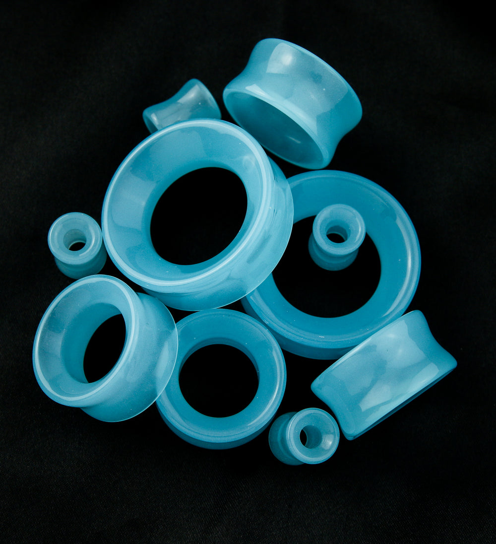 Sky Blue Glass Double Flare Tunnels Plugs