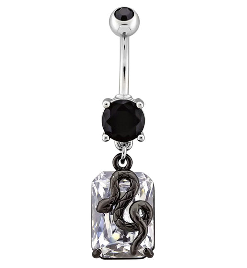 Snake Block Dangling Clear and Black CZ Stainless Steel Belly Button R