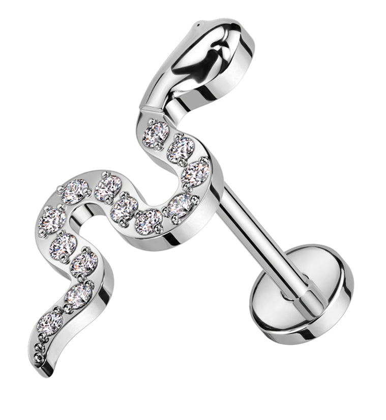 Snake Clear CZ Threadless Titanium Labret | UrbanBodyJewelry.com