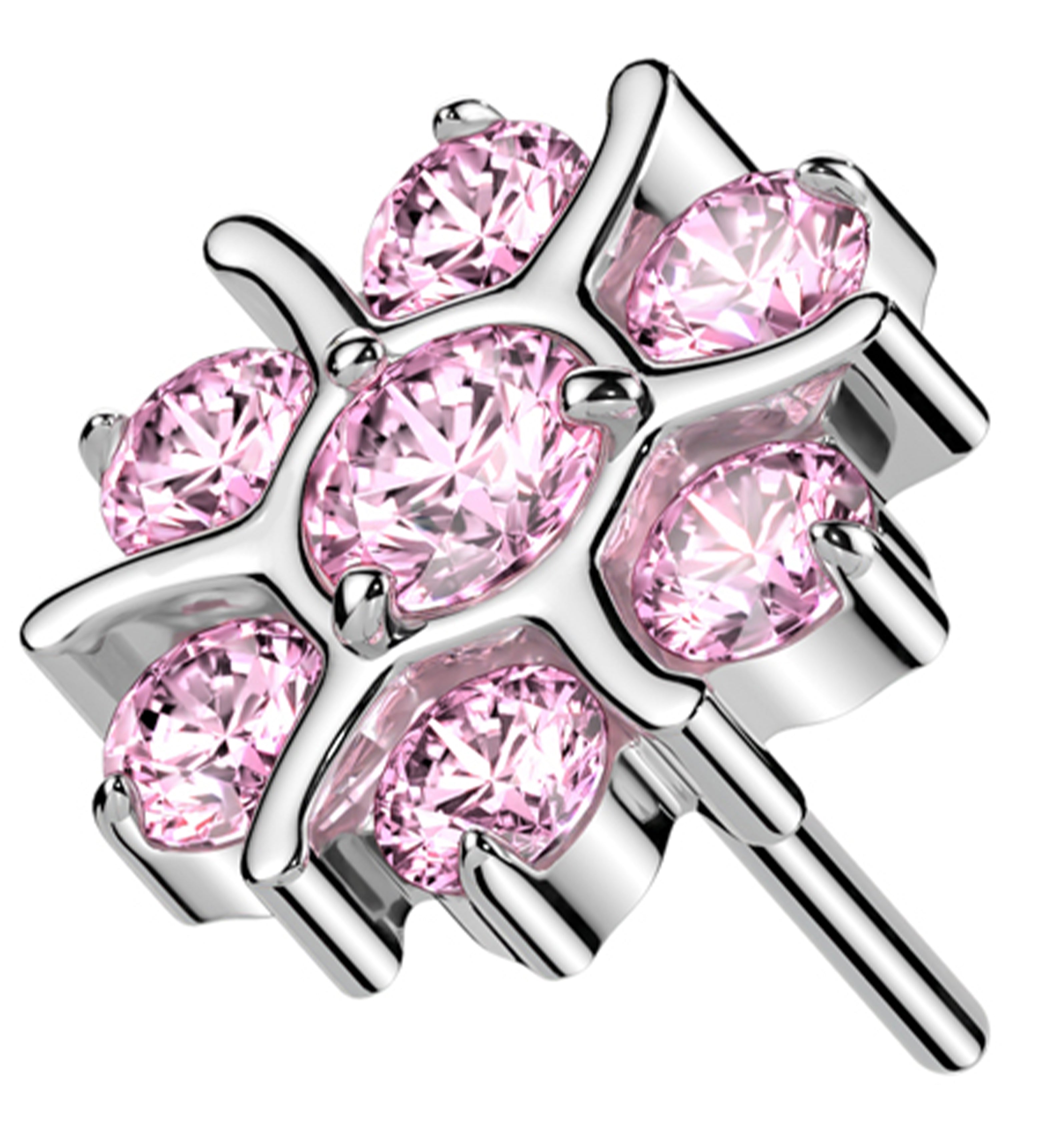 Solstice Flower Pink CZ Titanium Threadless Top | UrbanBodyJewelry.com