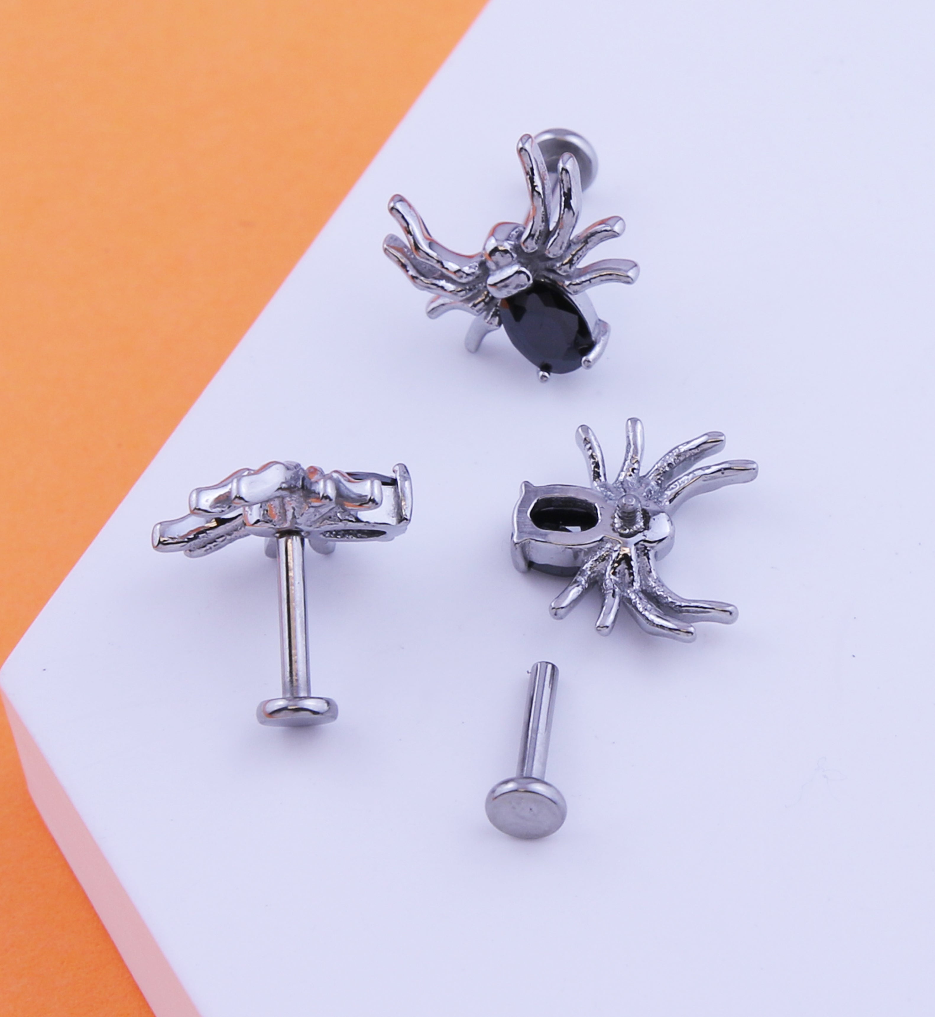 Spider Black CZ Stainless Steel Internally Threaded Labret ...