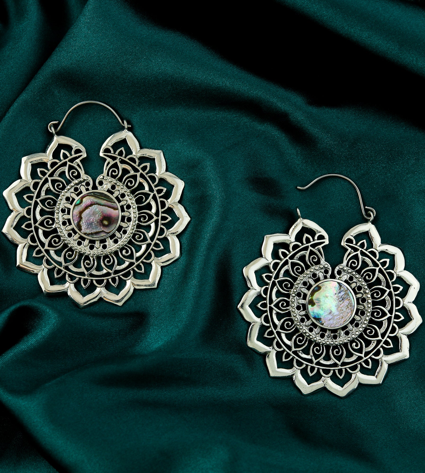 Stargaze White Brass Earrings With Abalone Inlay | UrbanBodyJewelry.com