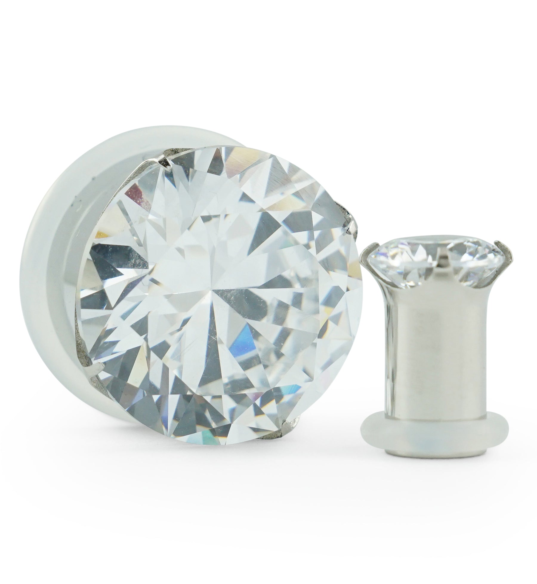 Steel CZ Diamond Ear Plugs (10G - 1 inch)