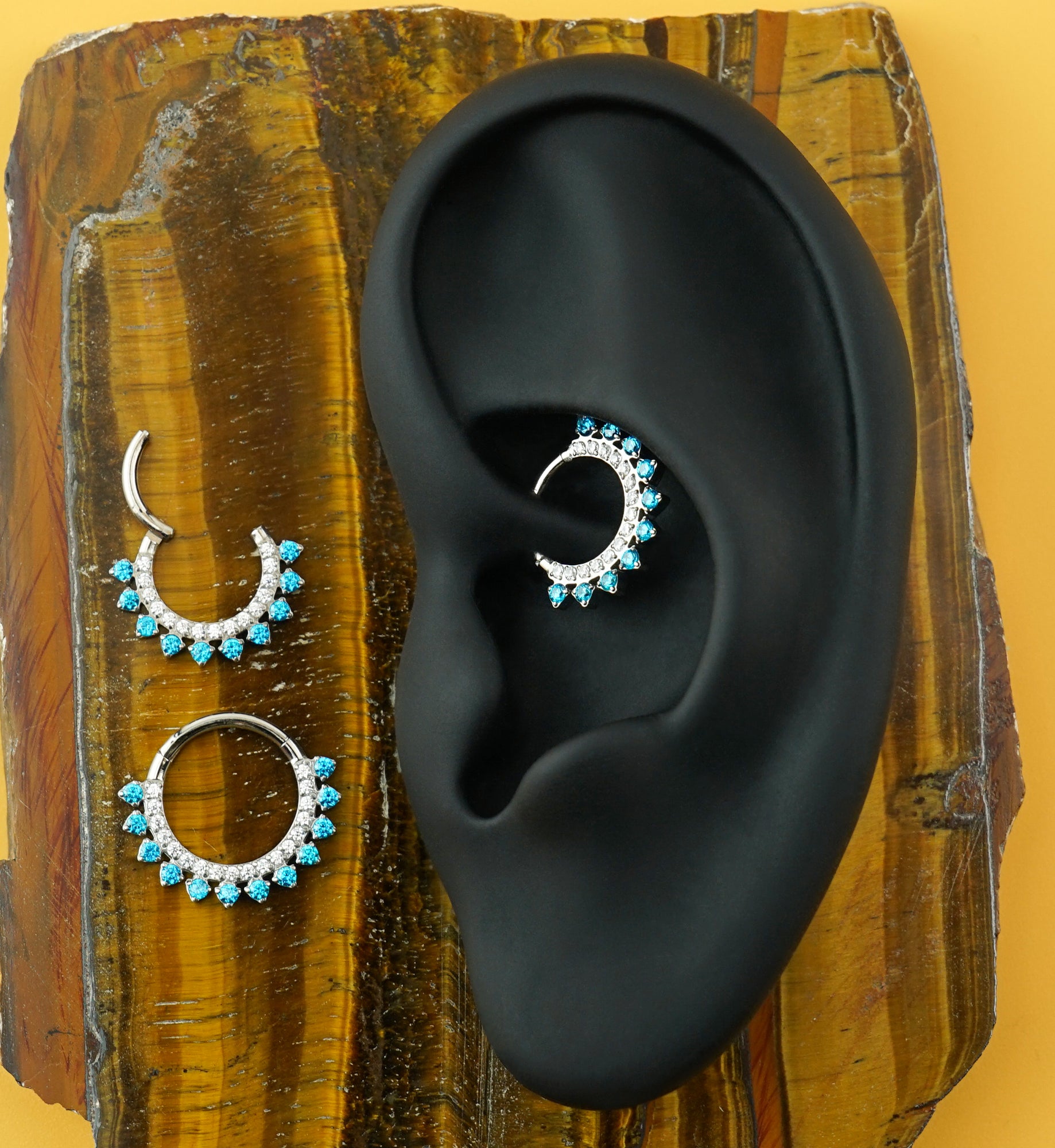 Stonepath Blue Topaz CZ Titanium Hinged Segment Ring