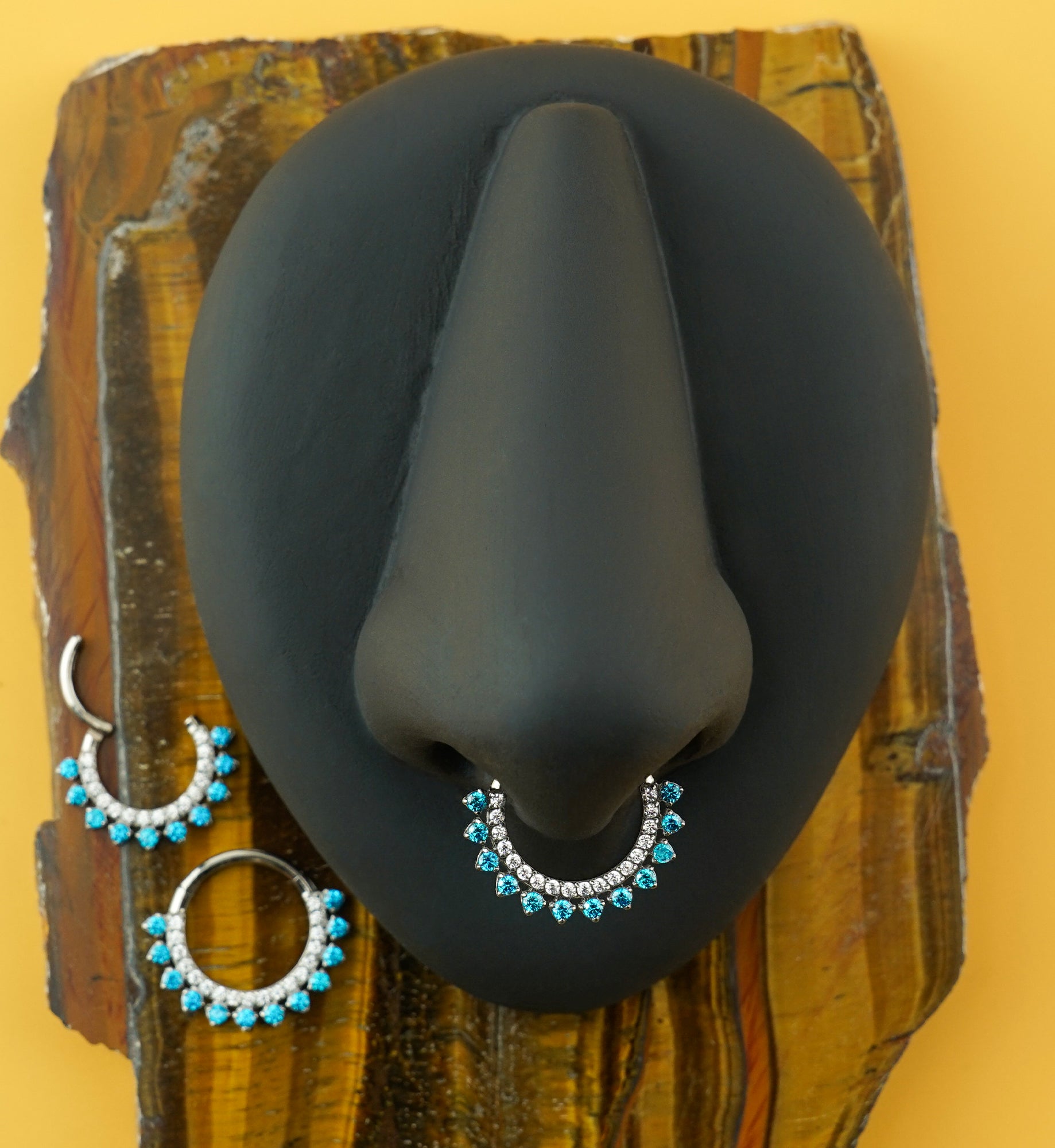 Stonepath Blue Topaz CZ Titanium Hinged Segment Ring