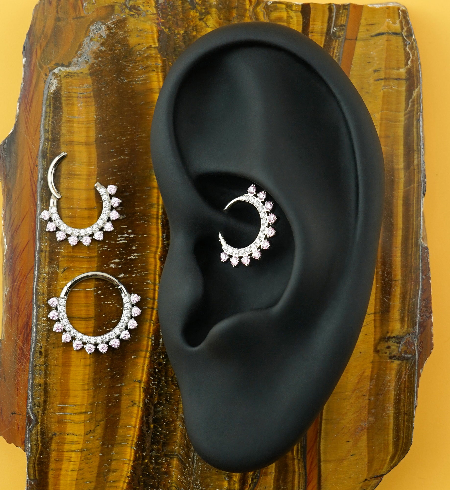 Stonepath Pink CZ Titanium Hinged Segment Ring