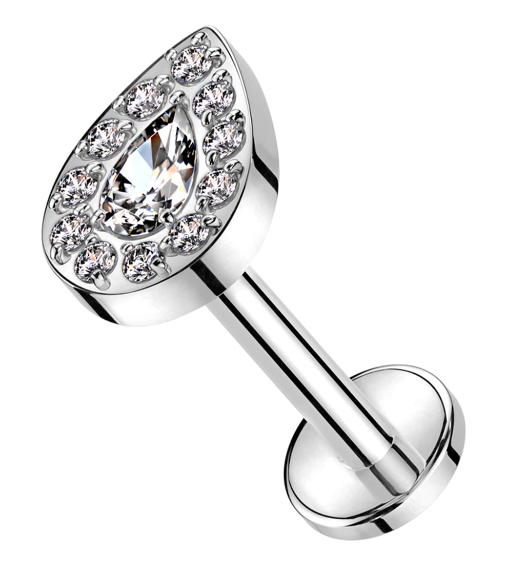 Teardrop Clear CZ Internally Threaded Titanium Labret ...