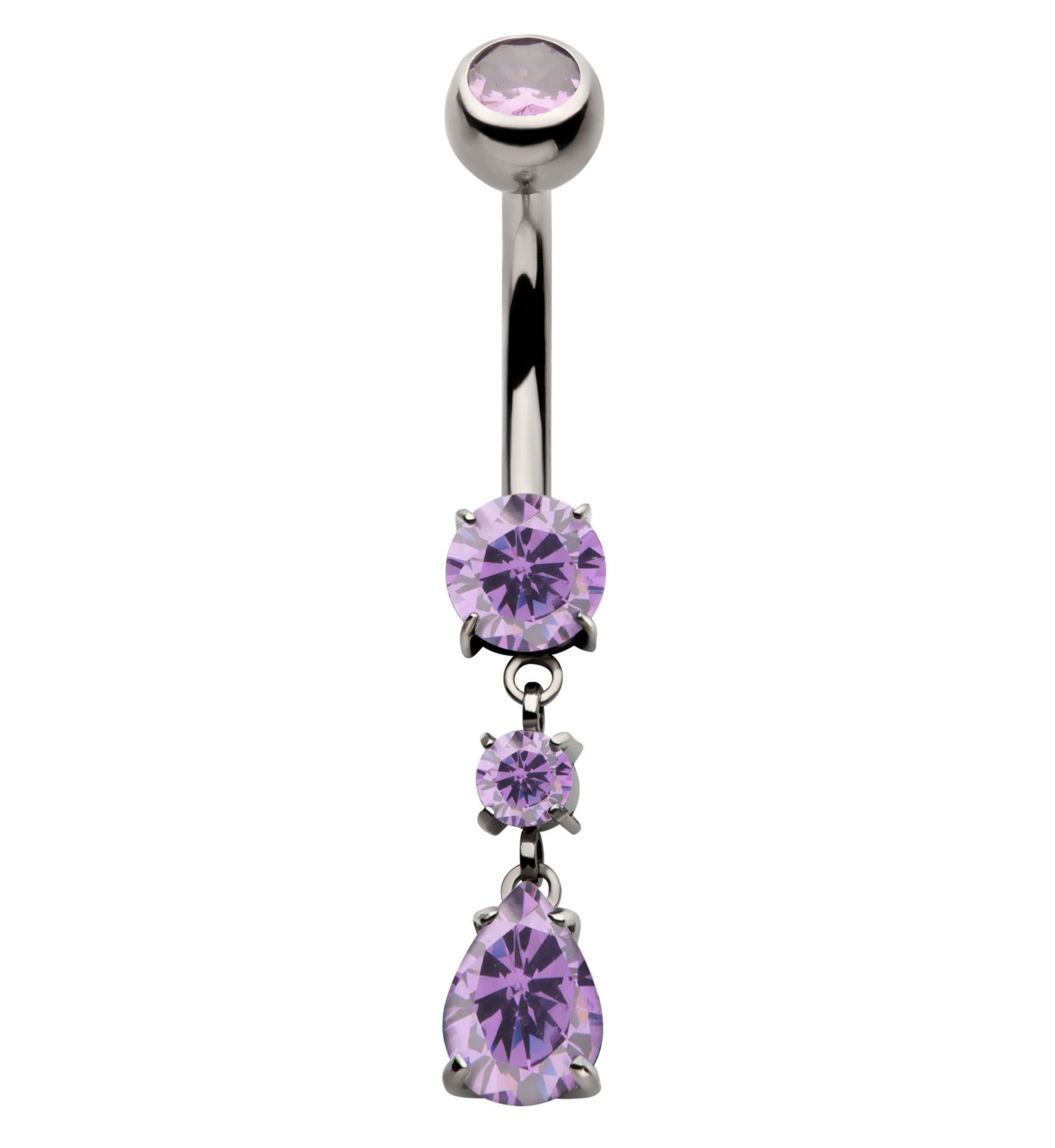 Teardrop Dangle Amethyst Purple CZ Internally Threaded Titanium Belly ...
